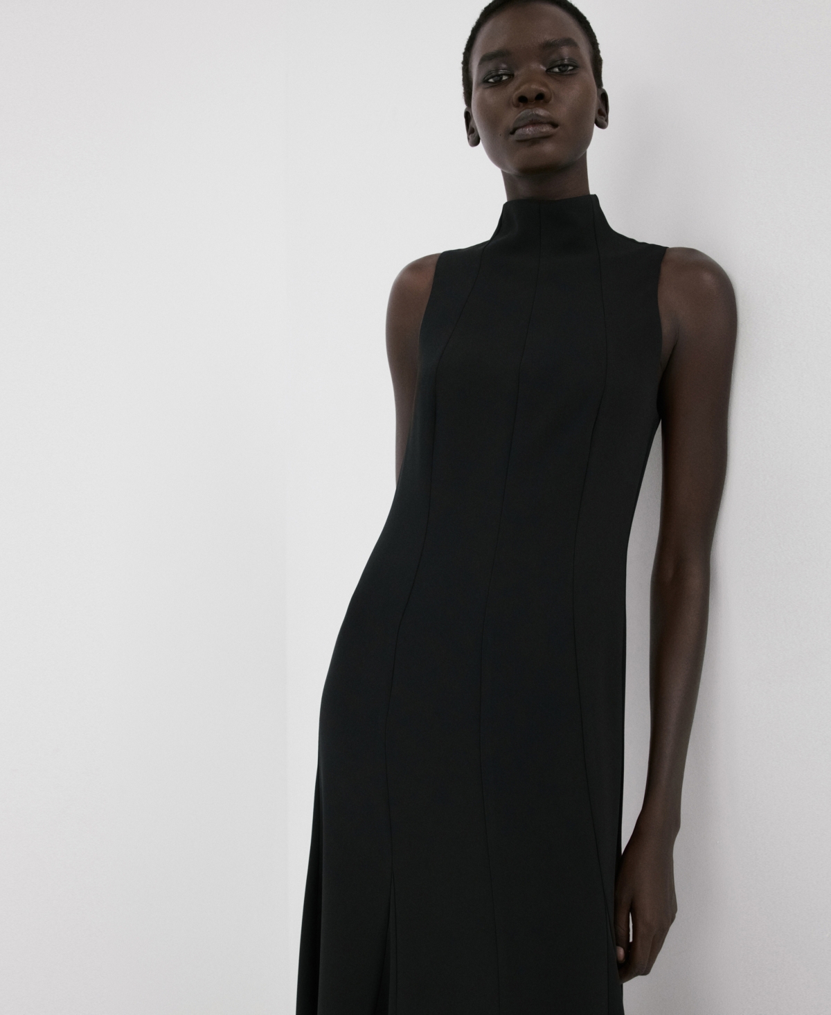 Click here for Mango Womens High-Neck Godet Dress - Black prices