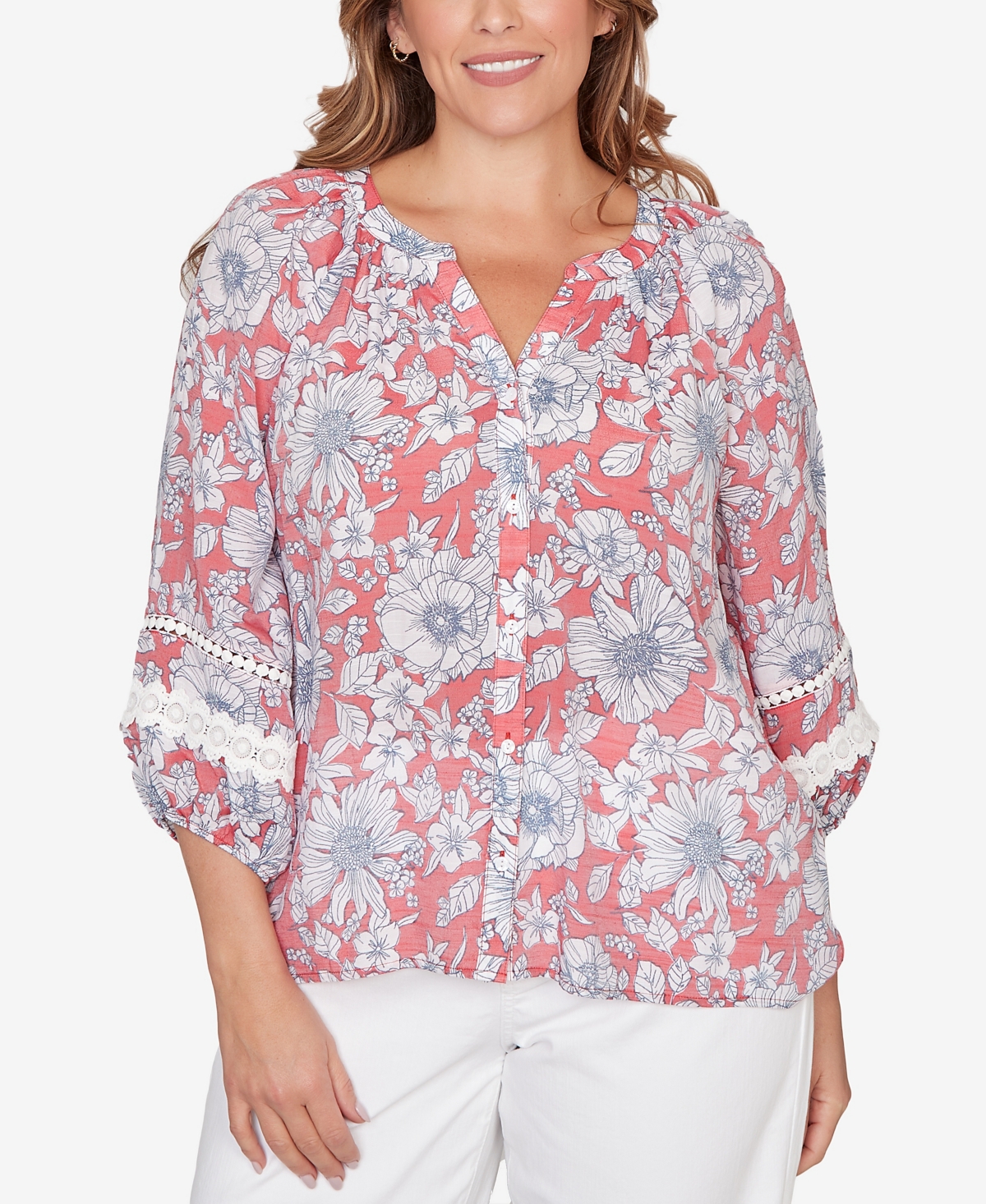 Click here for Ruby Rd. Plus Size Floral Silky Gauze Peasant Butt... prices