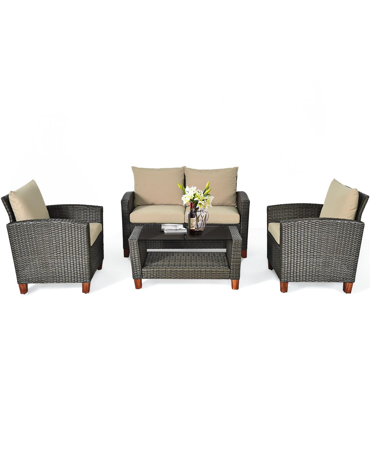 Click here for Gymax 4PCS Cushioned Rattan Conversation Set w/ Co... prices