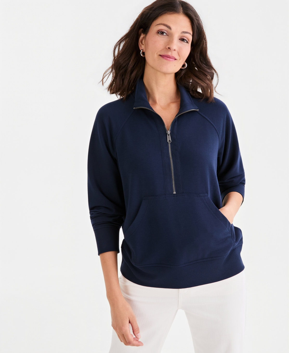 Click here for Style & Co Petite French Terry Mock Neck Half Zip... prices