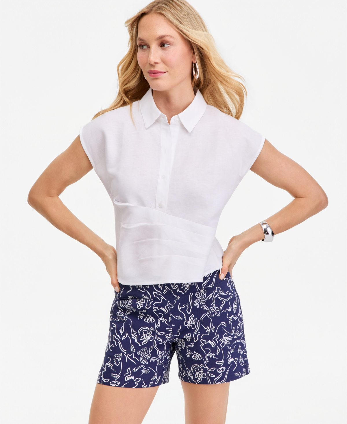 I.n.c. International Concepts Womens Linen-Blend Wrap Blouse  Exclusively at Macys - Bright White