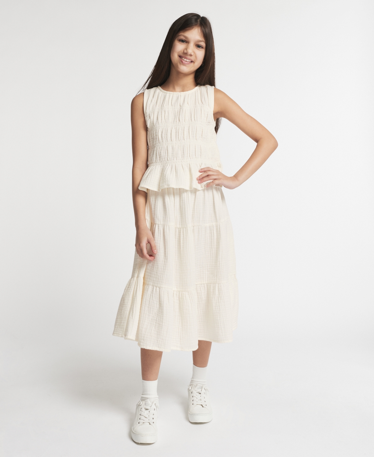 Click here for Calvin Klein Girls 7-16 Crinkle Knit Tiered Skirt... prices