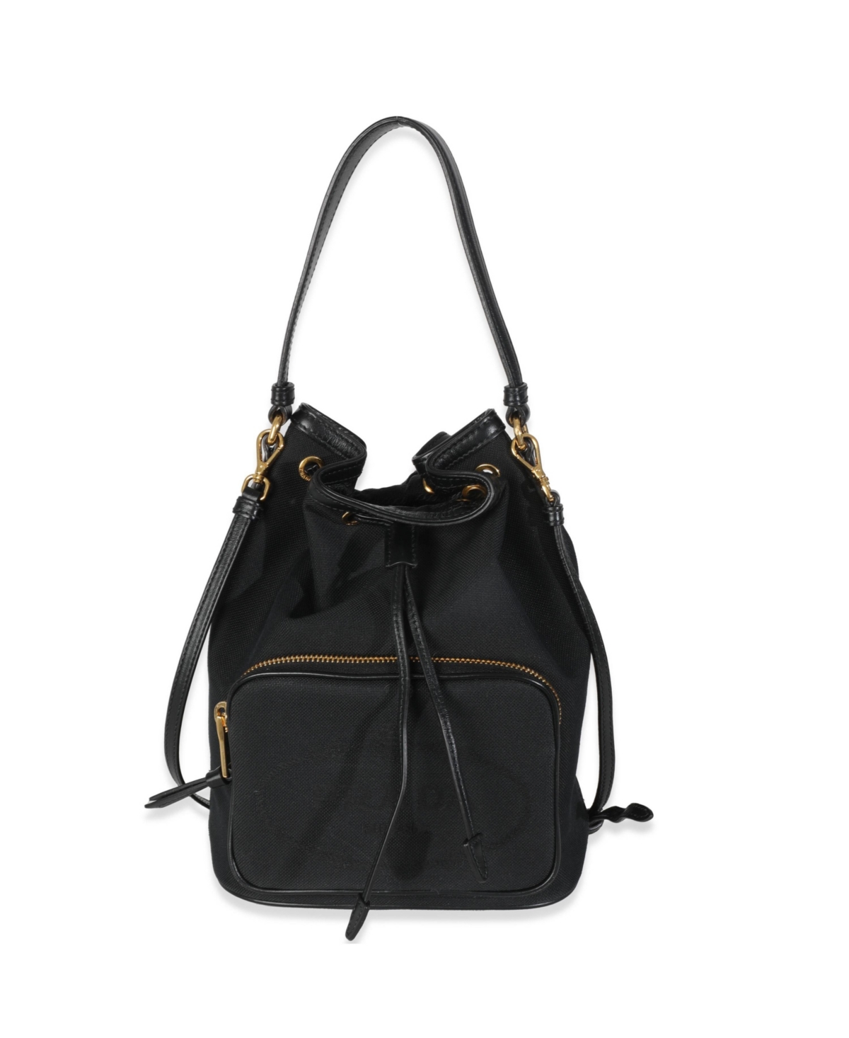 Click here for Pre-Owned Prada Black Jacquard Logo Bucket Bag - B... prices