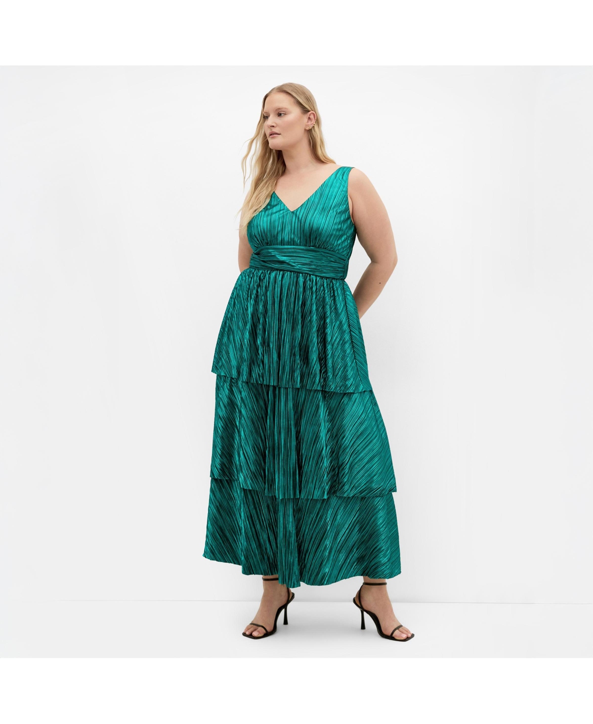 Click here for City Chic Womens Glamour Metallic Tier Dress - Eme... prices