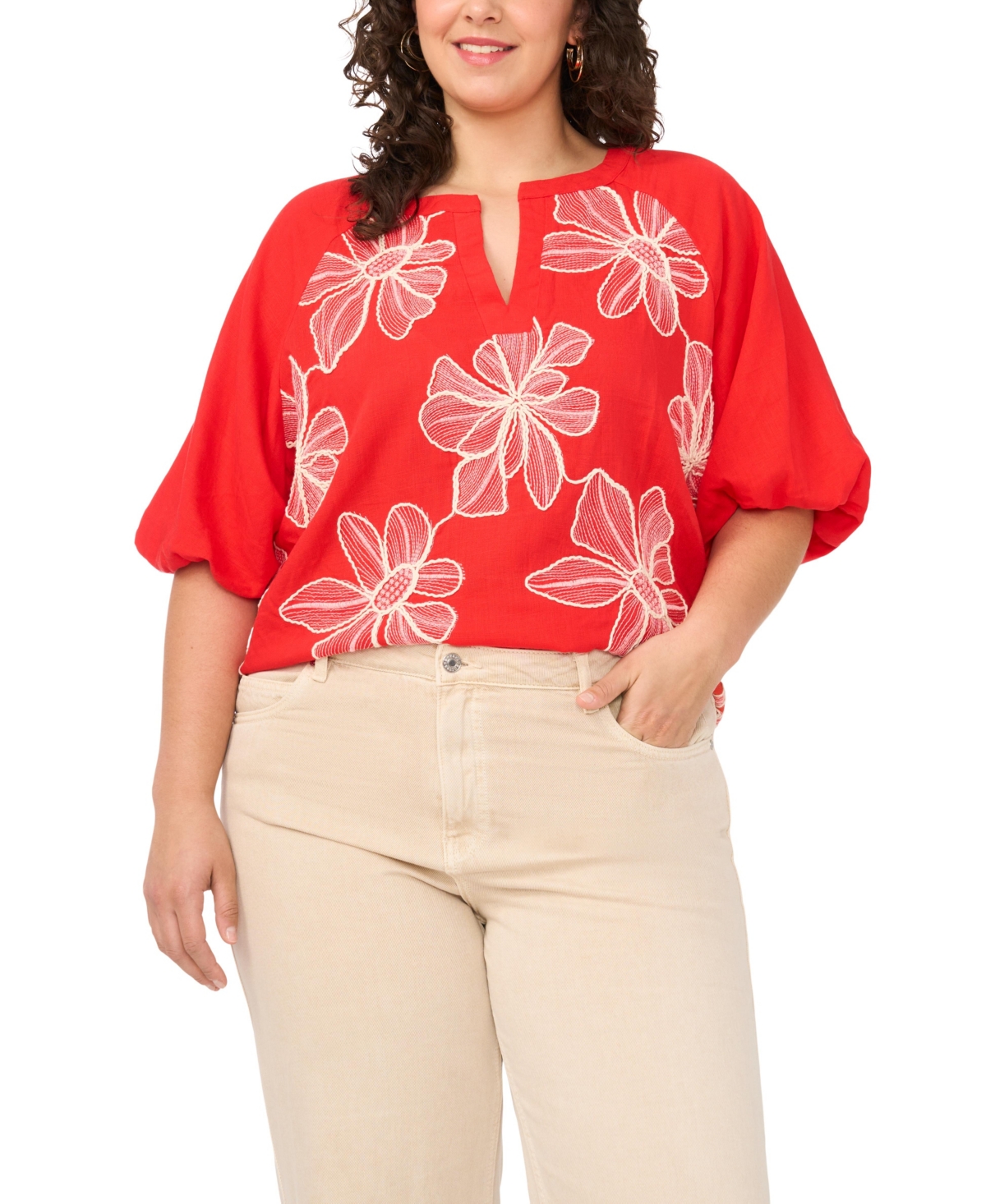 Click here for Vince Camuto Plus Size Split Neck Bubble Sleeve Bl... prices