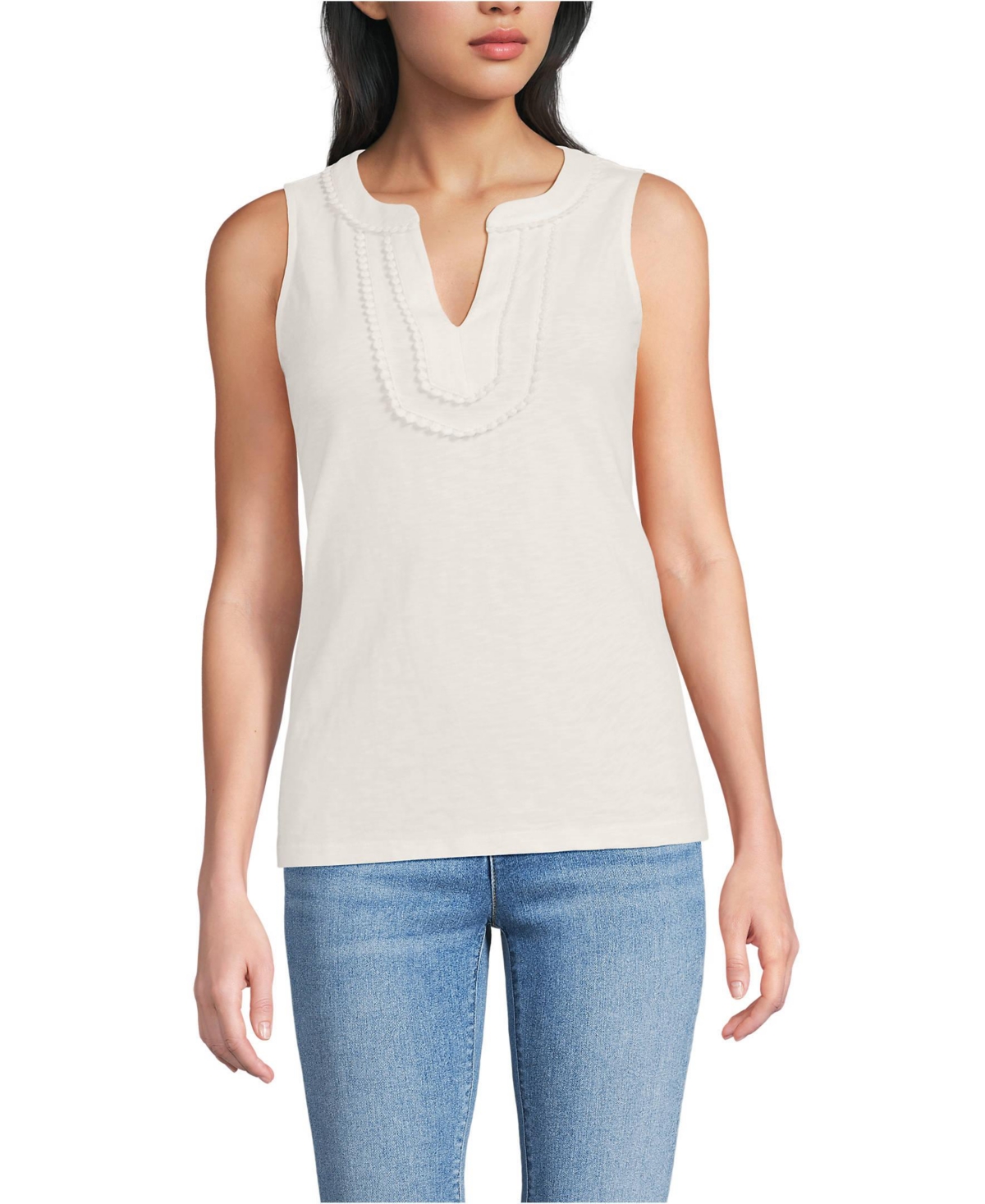 Click here for Lands End Womens Slub Decorative Trim Tank Top - I... prices