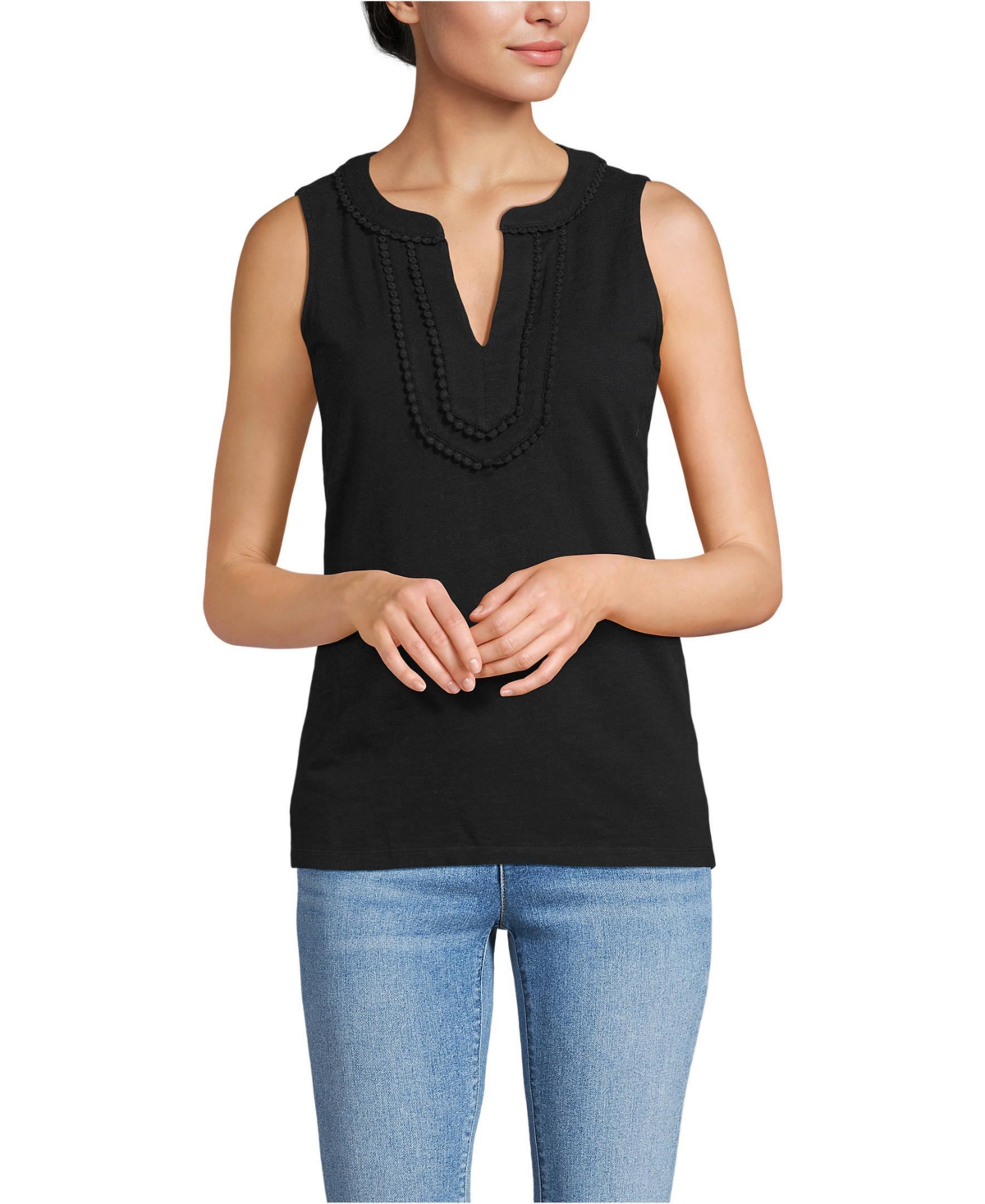 Click here for Lands End Womens Slub Decorative Trim Tank Top - B... prices