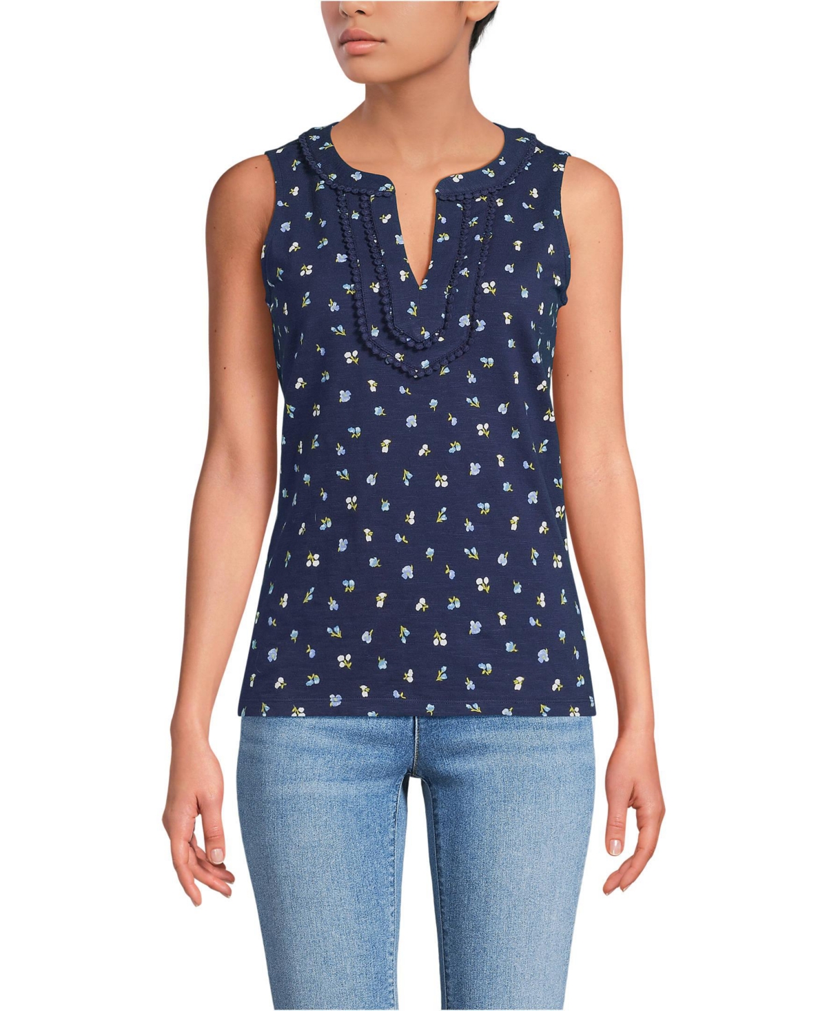 Click here for Lands End Womens Slub Decorative Trim Tank Top - D... prices