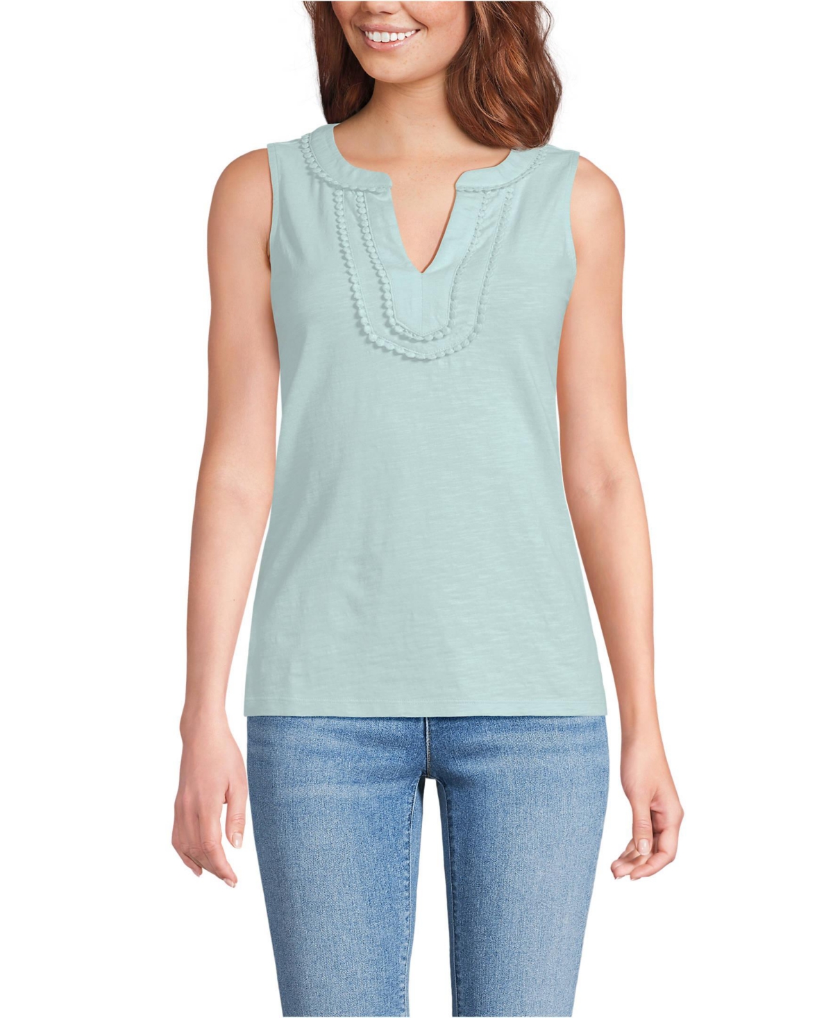 Click here for Lands End Womens Slub Decorative Trim Tank Top - P... prices