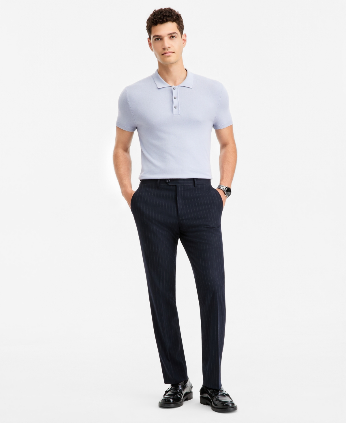 Click here for Bar Iii Mens Slim-Fit Navy Pinstripe Suit Separate... prices