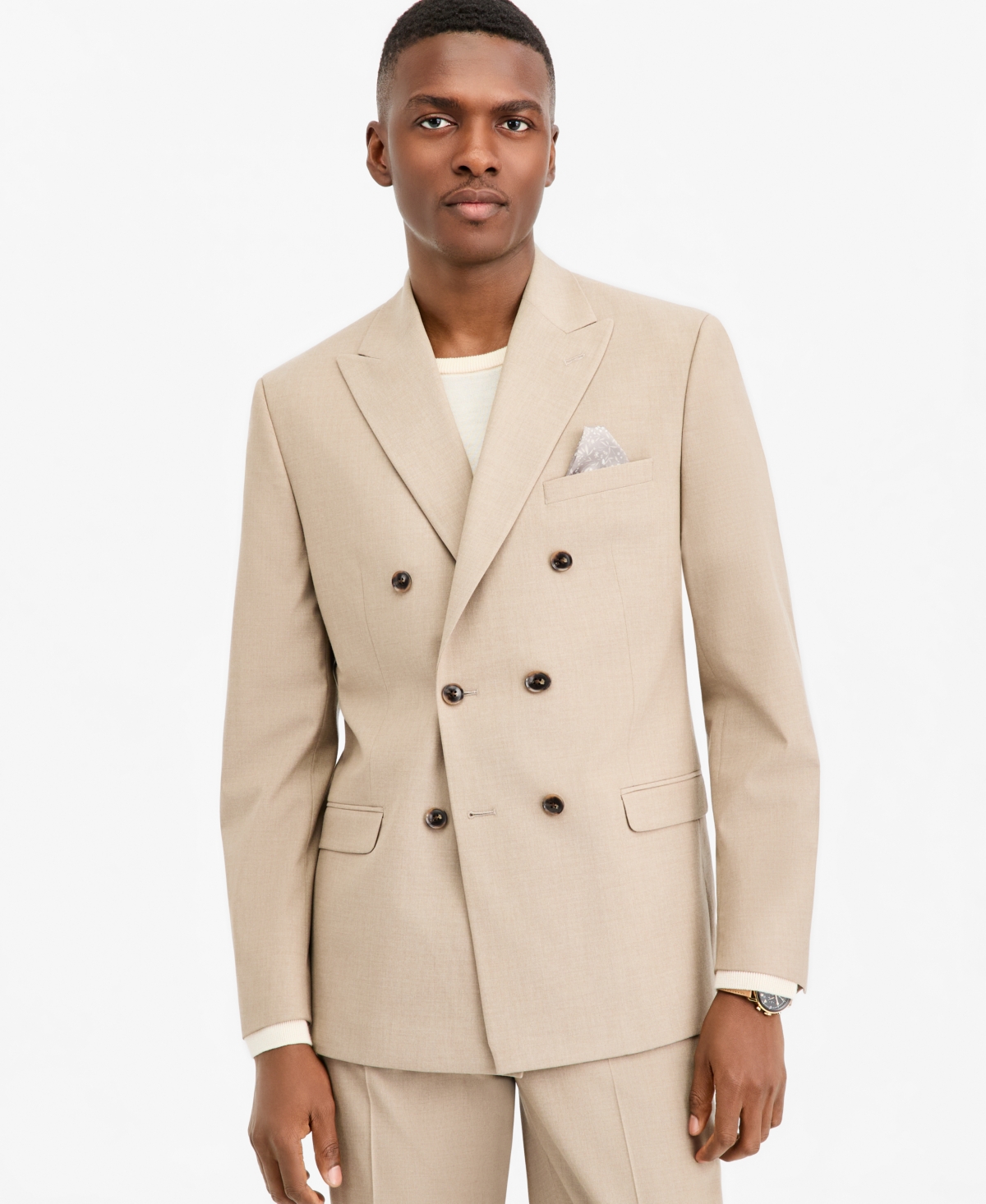 Click here for Bar Iii Mens Slim-Fit Tan Solid Double-Breasted Su... prices