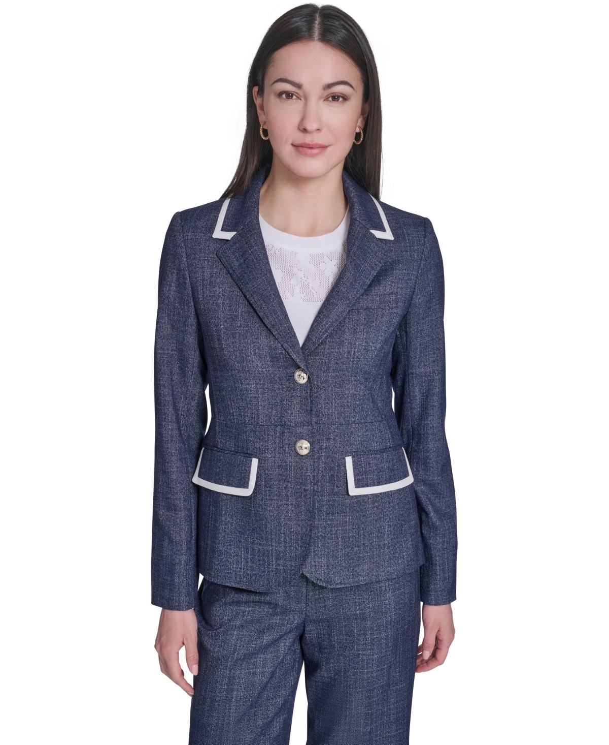 Click here for Tommy Hilfiger Womens Crosshatch Notch Collar Blaz... prices