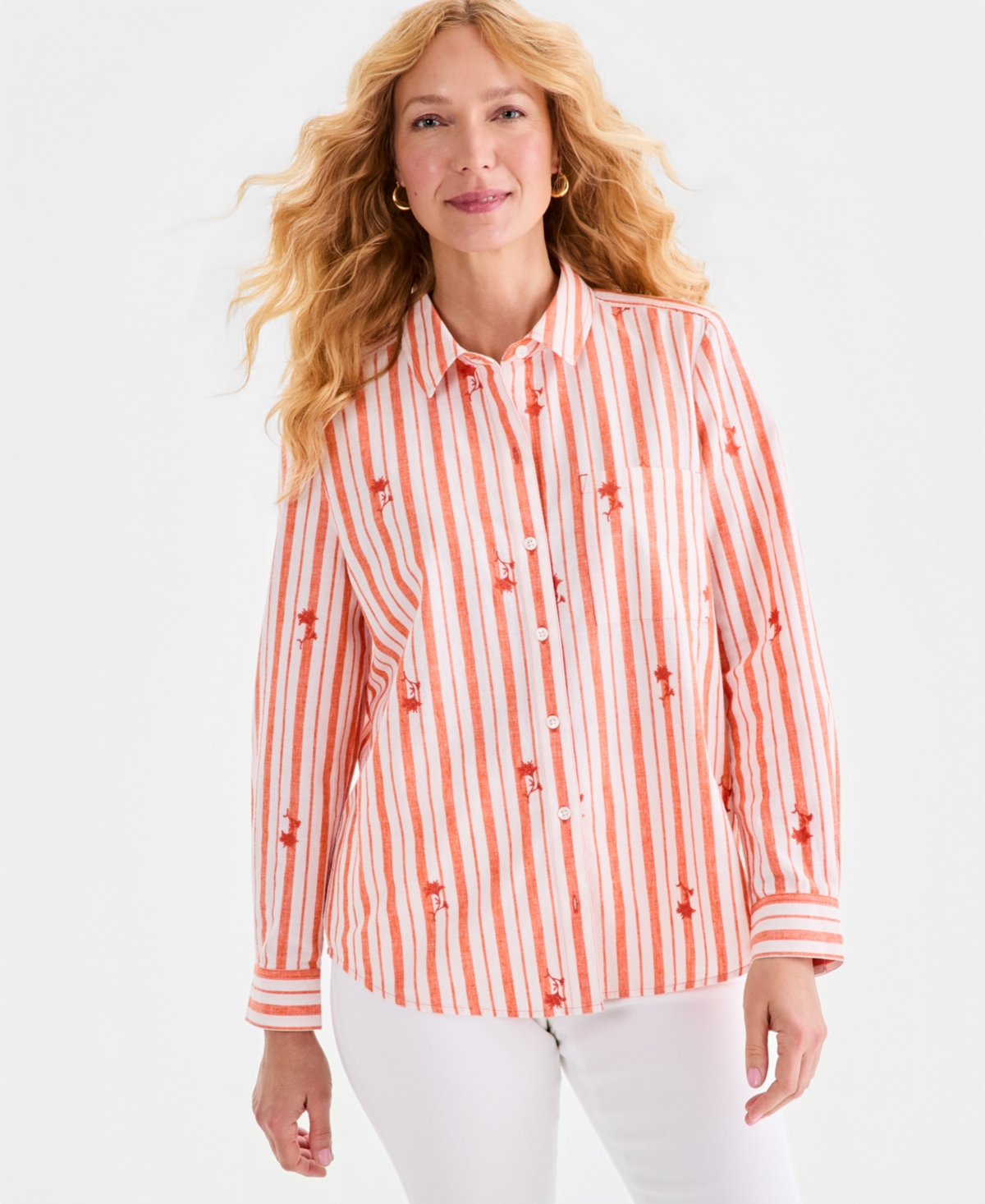 Click here for Style & Co Womens Embroidered Stripe Perfect Shirt... prices