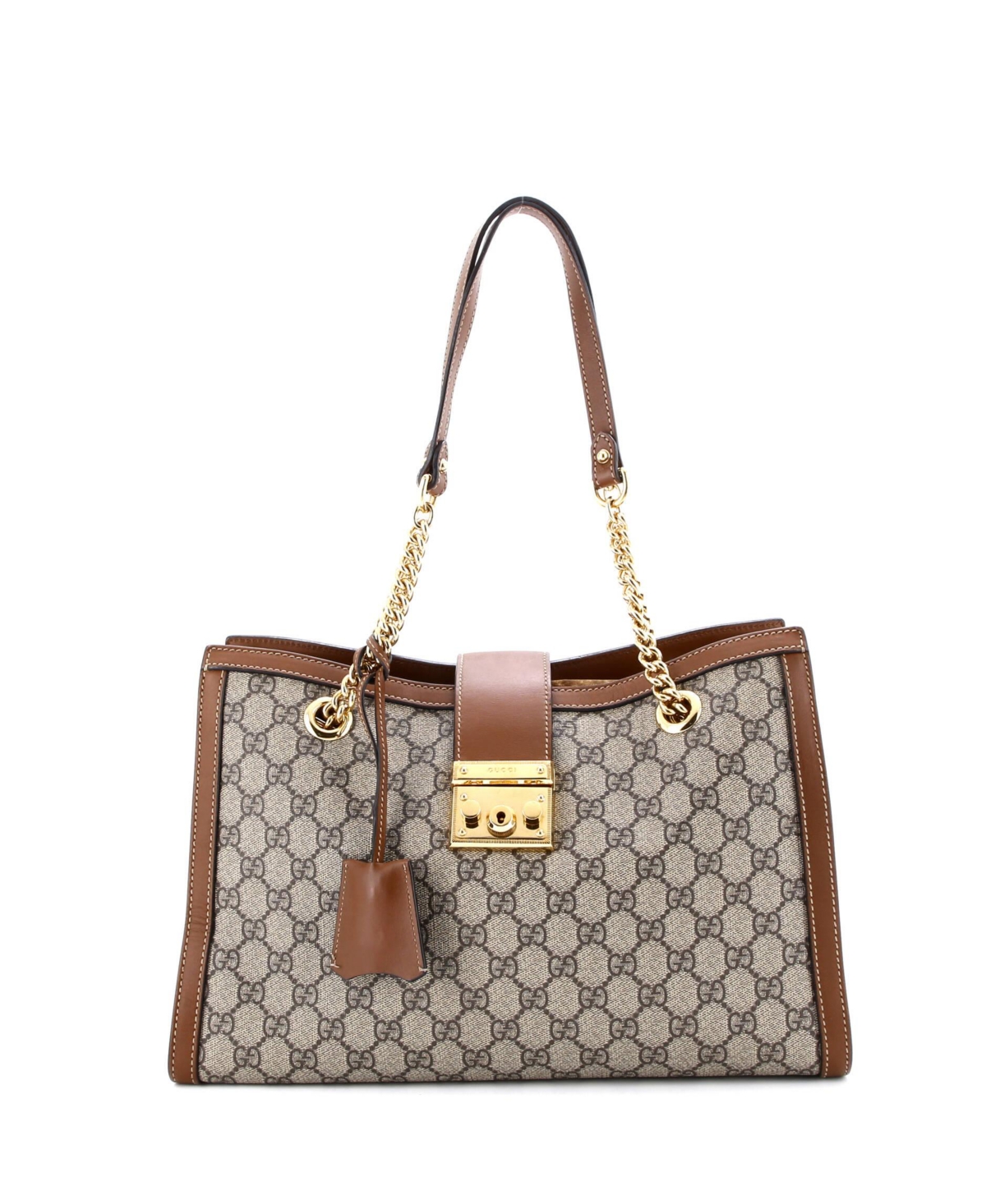 Click here for Pre-Owned Gucci Medium Padlock Chain Tote Gg Coate... prices