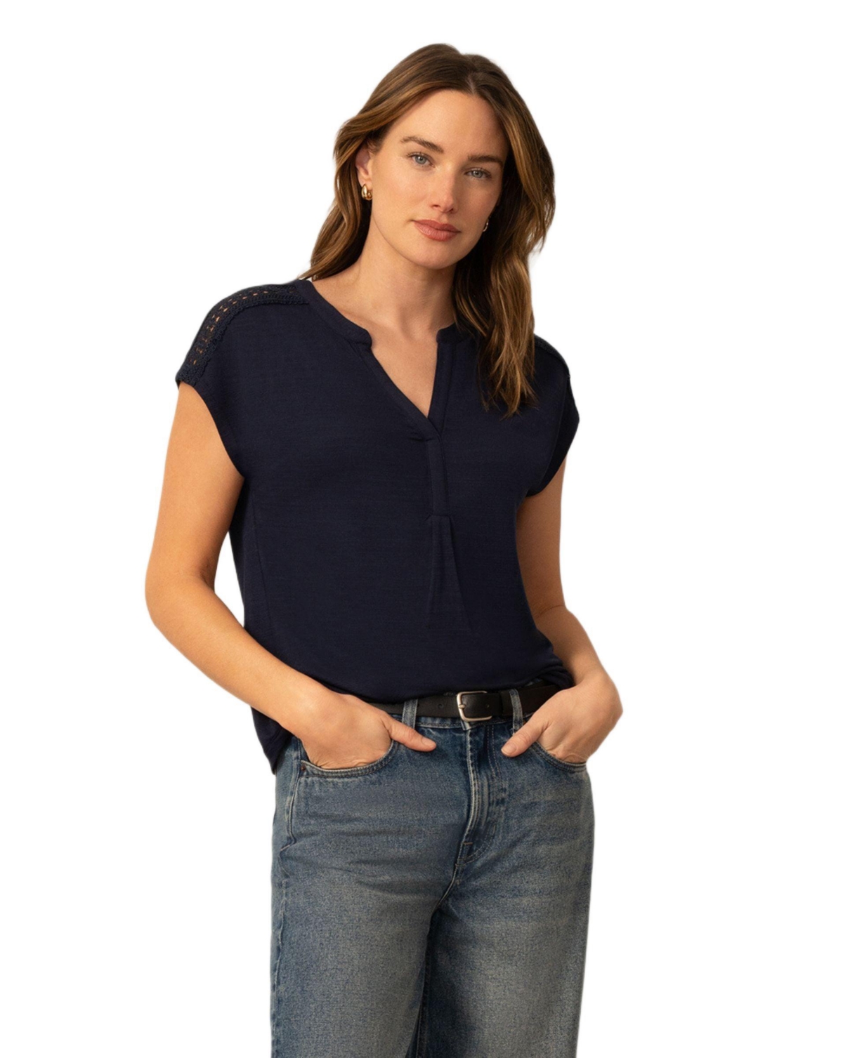 Click here for Cable & Gauge Womens Split Neck Slub Terry Tee - N... prices