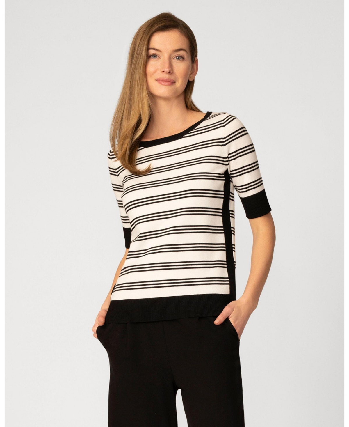 Click here for Cable & Gauge Womens Stripe Boat Neck Sweater - Sn... prices