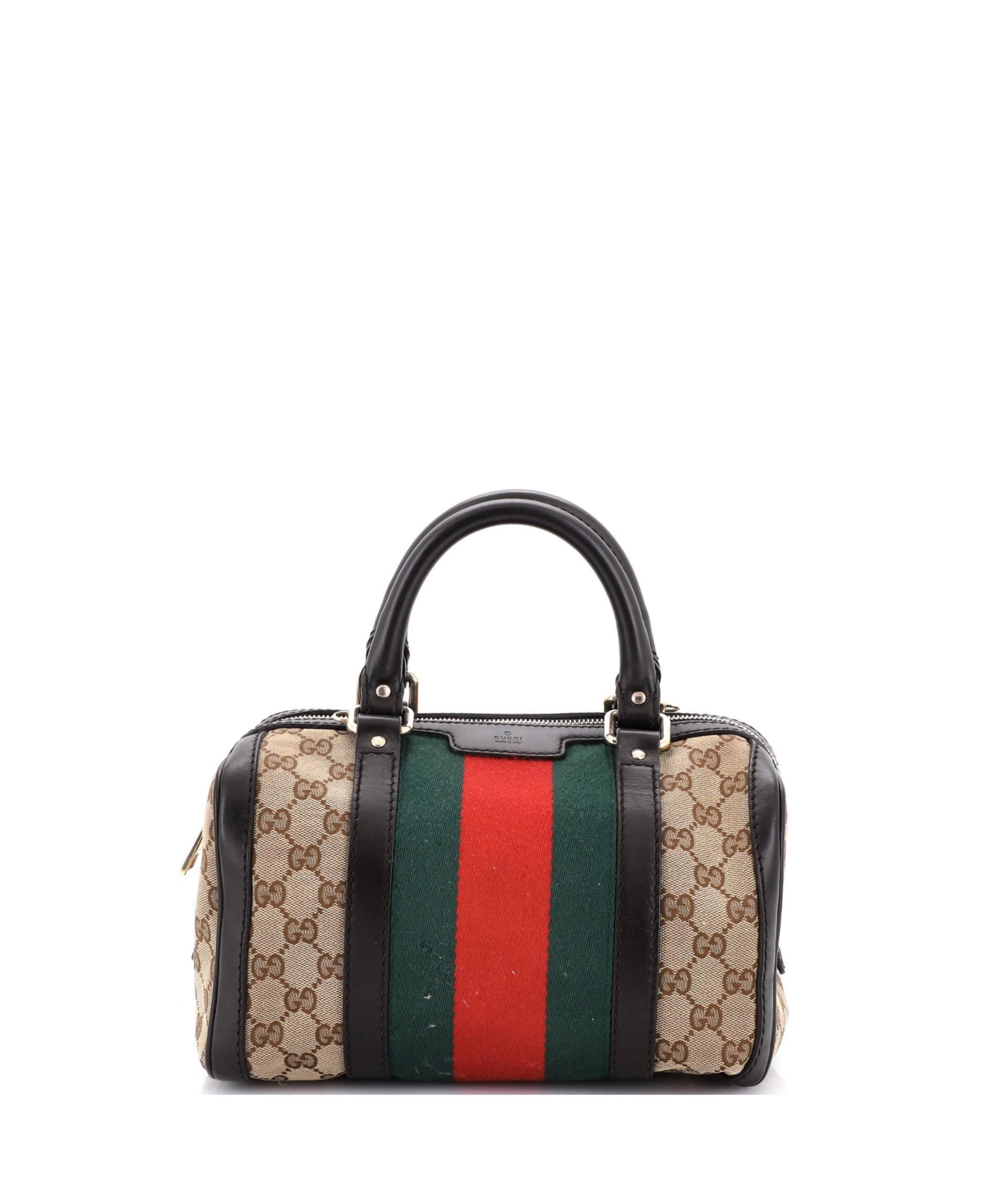 Click here for Pre-Owned Gucci Small Vintage Web Boston Bag Gg Ca... prices