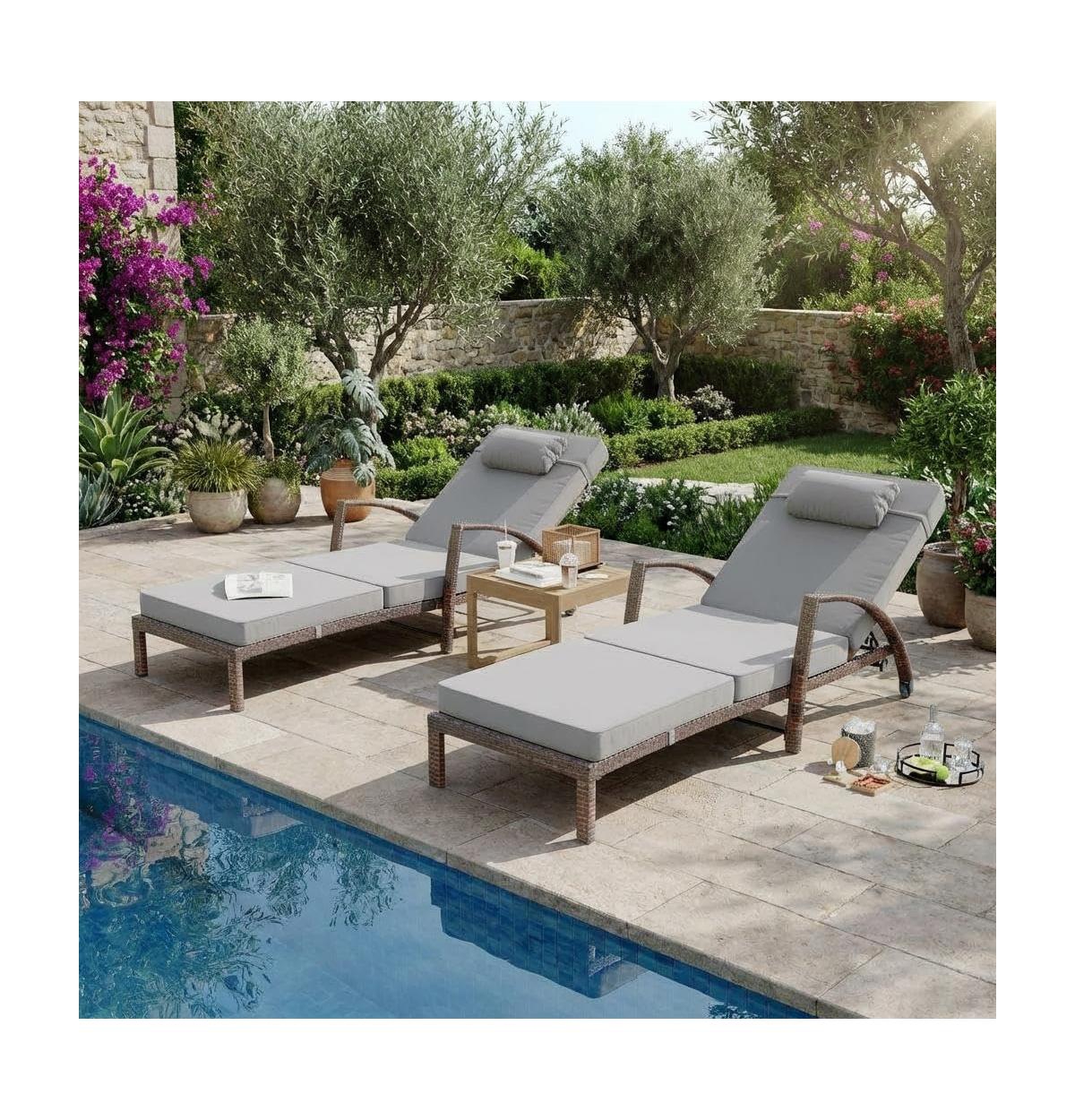 Click here for gaomon Set of 2 Outdoor Wicker Chaise Lounge Chair... prices