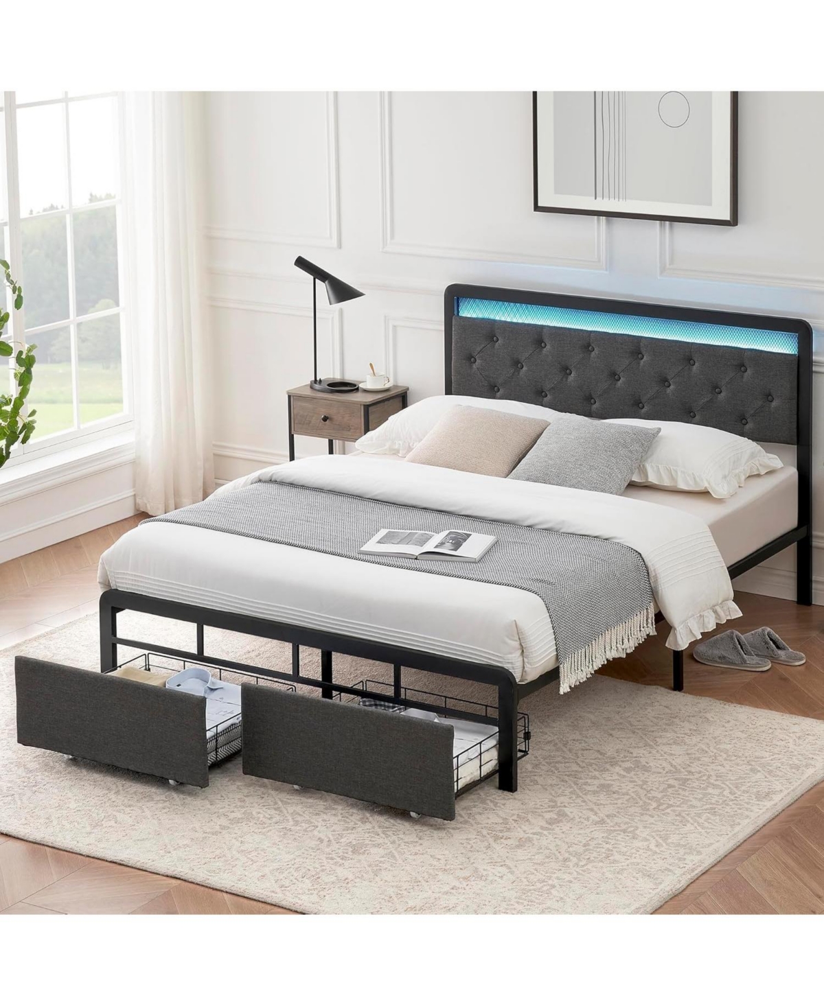 Click here for gaomon Bed Frame with Led Lights Metal Platform Be... prices