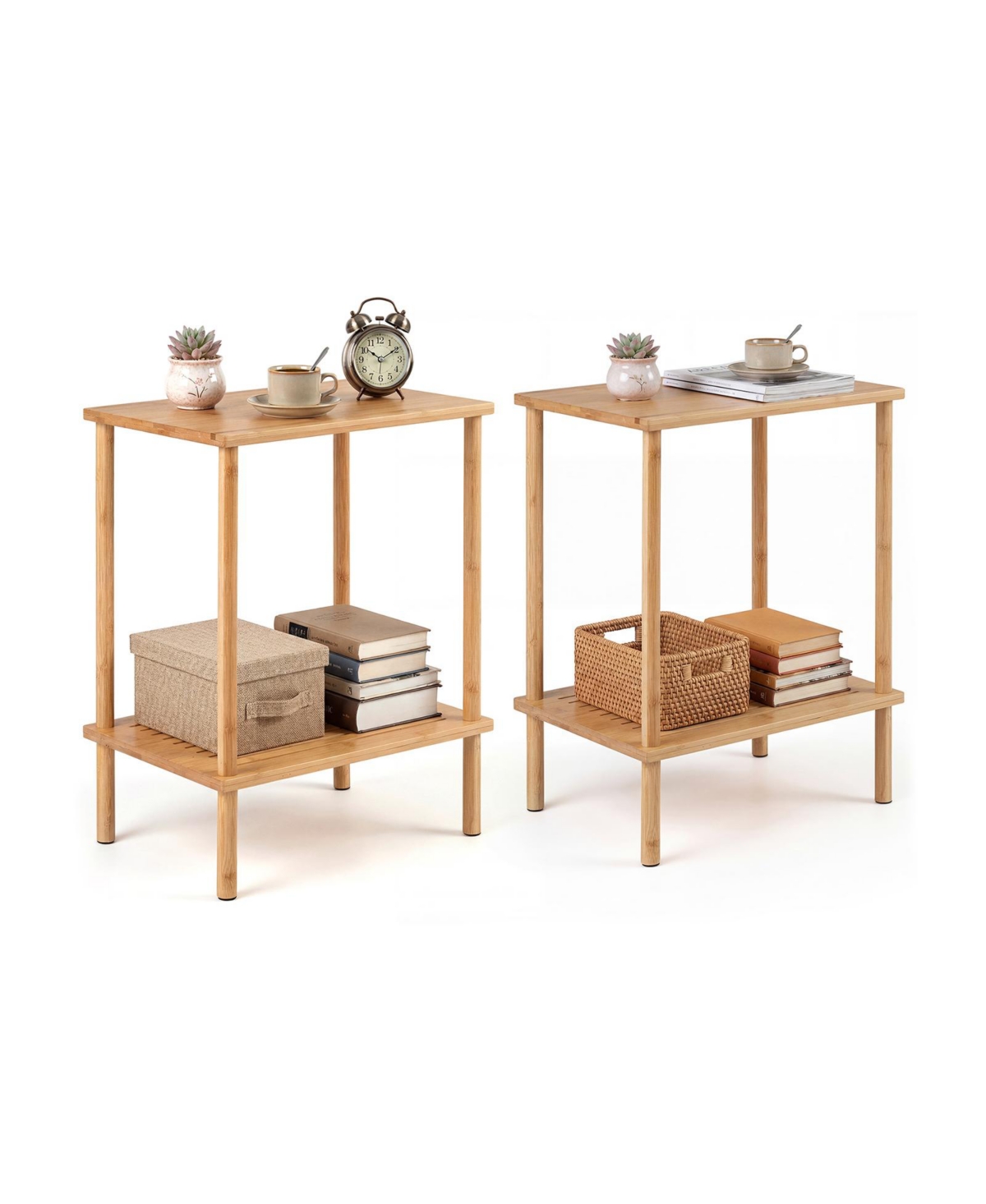 Click here for Sugift Side Table Set of 2  2-Tier Bamboo End Tabl... prices