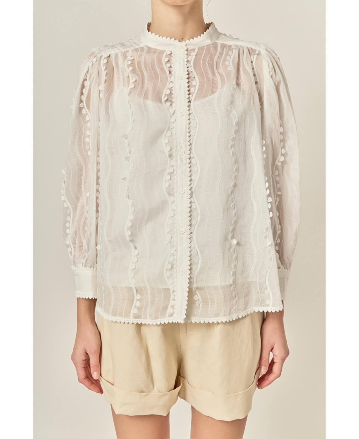 Click here for English Factory Womens Heart Trim Blouse - White prices