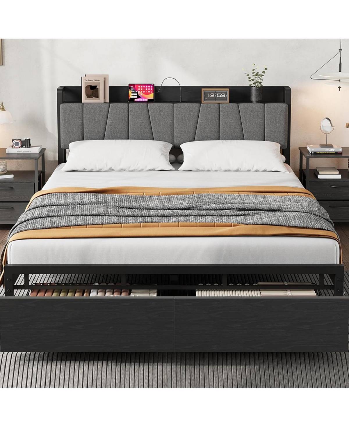 Click here for gaomon Full Size Bed with 2 Storage Drawers  Uphol... prices