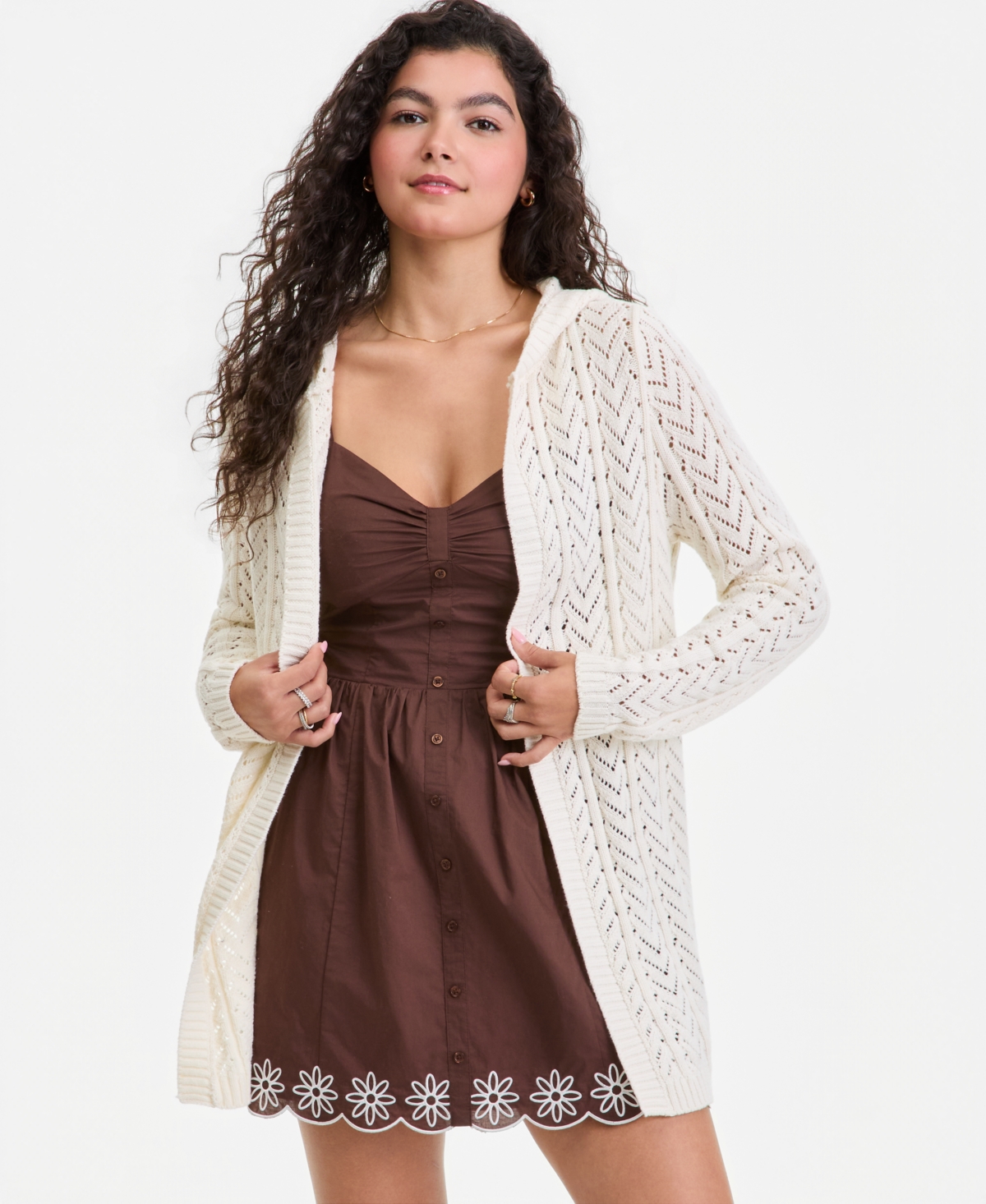 Click here for Hippie Rose Juniors Open-Front Pointelle-Knit Hood... prices