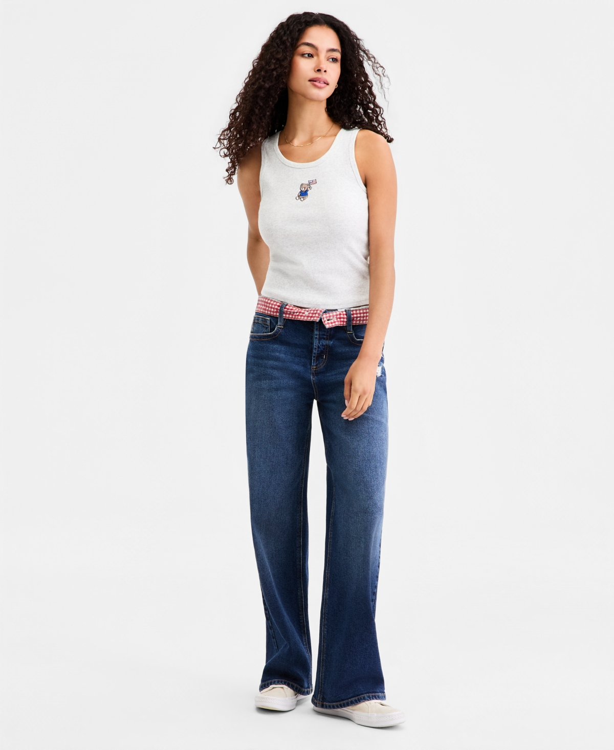Click here for Celebrity Pink Juniors Gingham Foldover-Waist Deni... prices