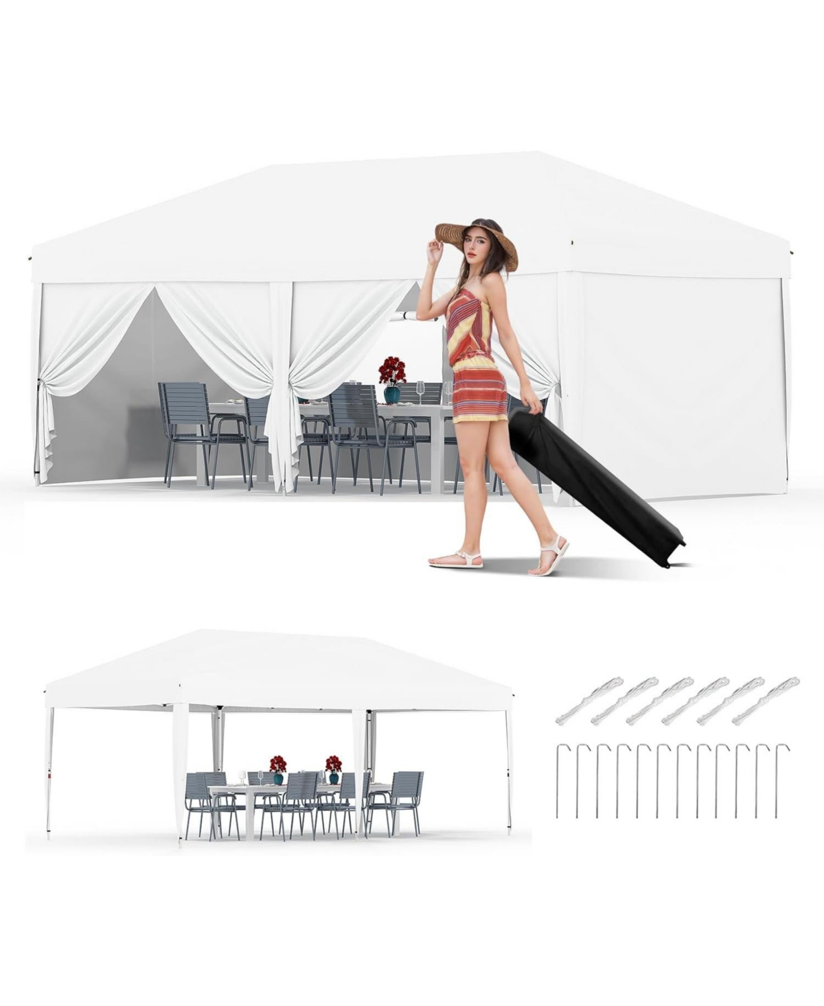 Click here for gaomon 10x20 Ft Pop Up Canopy with 6 Sidewalls  Ou... prices