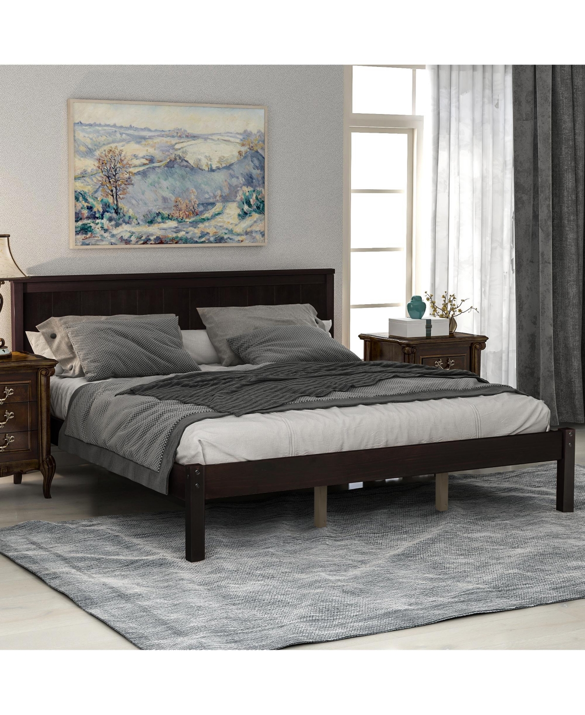 Click here for flynama Espresso Wood Platform Bed Frame with Head... prices