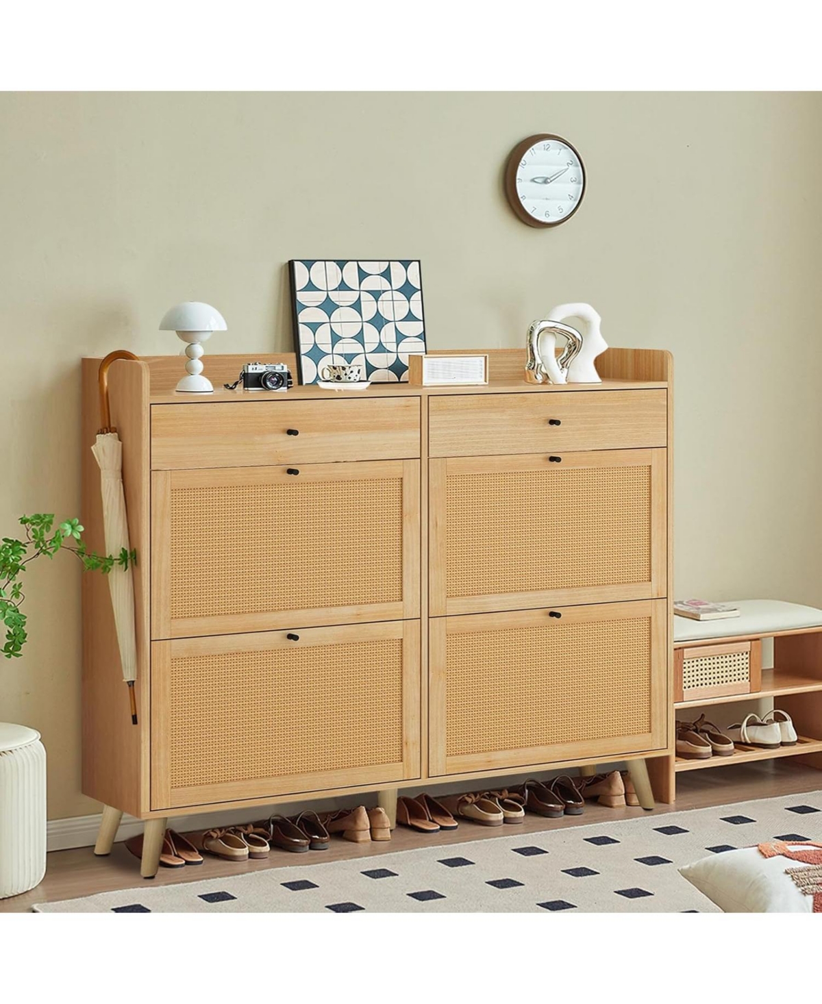 Click here for gaomon Large Rattan Shoe Cabinet with 4 Flip Drawe... prices