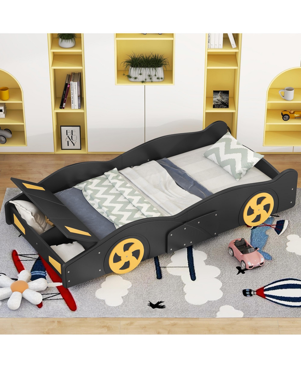 Click here for flynama Twin Size Race Car Bed With Wheels Storage... prices