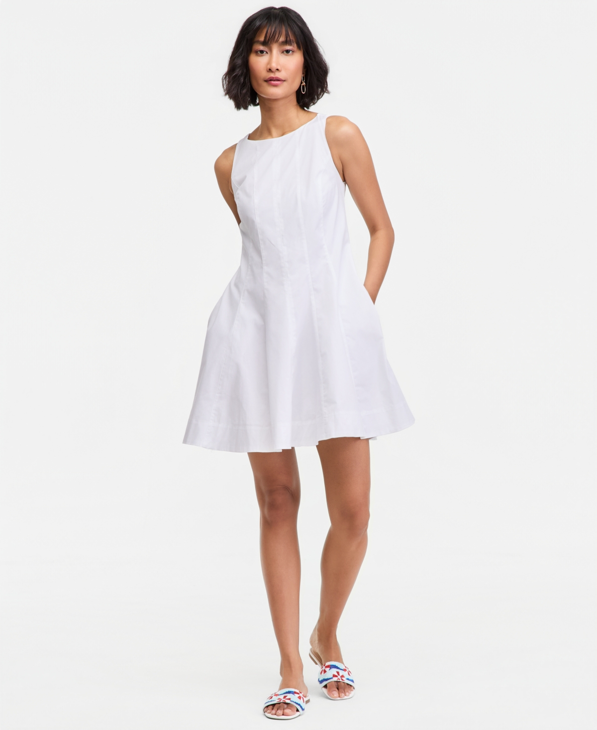 Click here for On 34th Womens Seamed Boat-Neck Sleevelss Mini Dre... prices