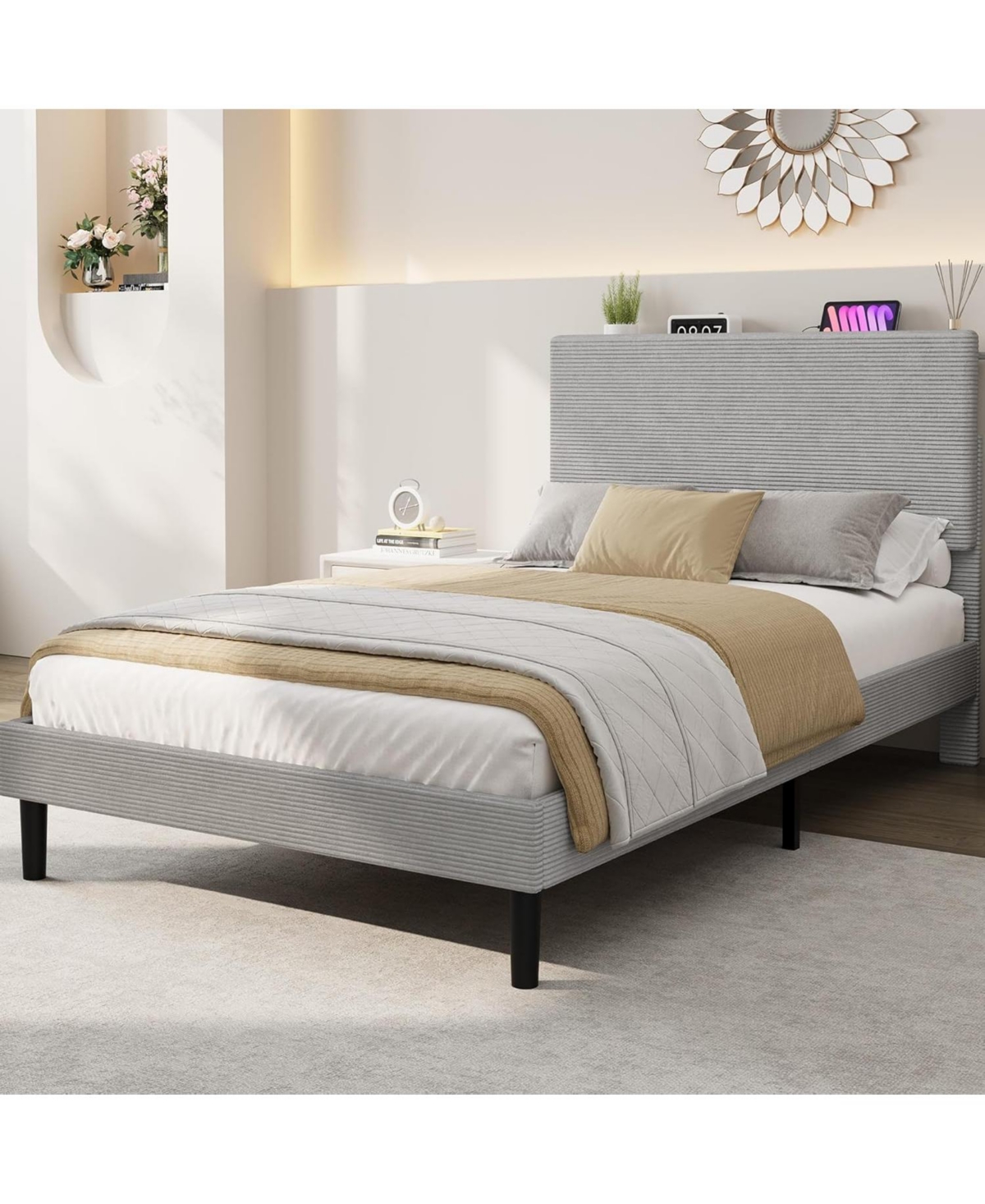 Click here for gaomon Twin Size Corduroy Mdf Bedhead Storage Bed... prices