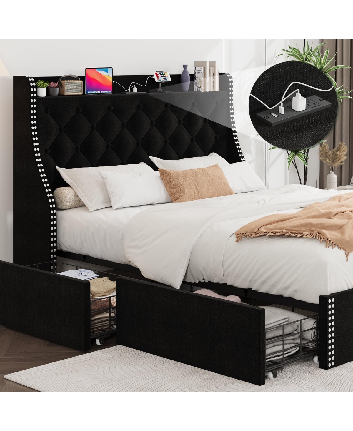 Click here for gaomon Queen Bed Frame with Wingback Headboard & 4... prices
