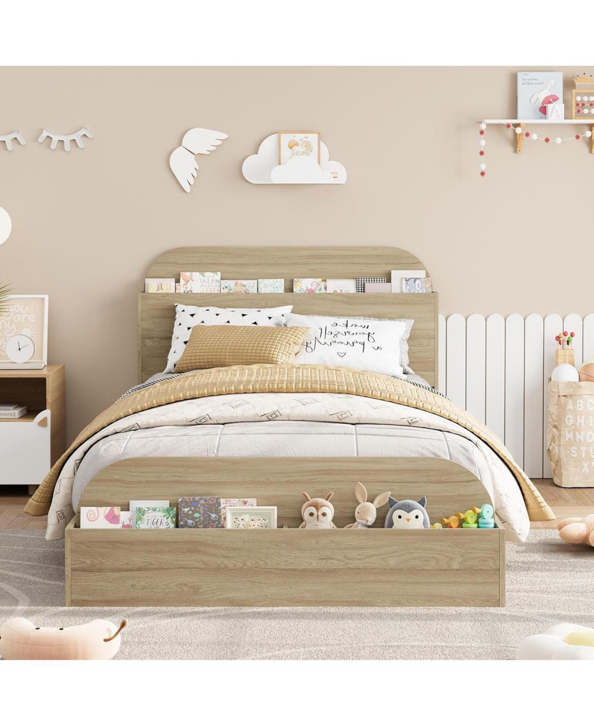 Click here for gaomon Wood Bed with Storage Headboard & Footboard... prices