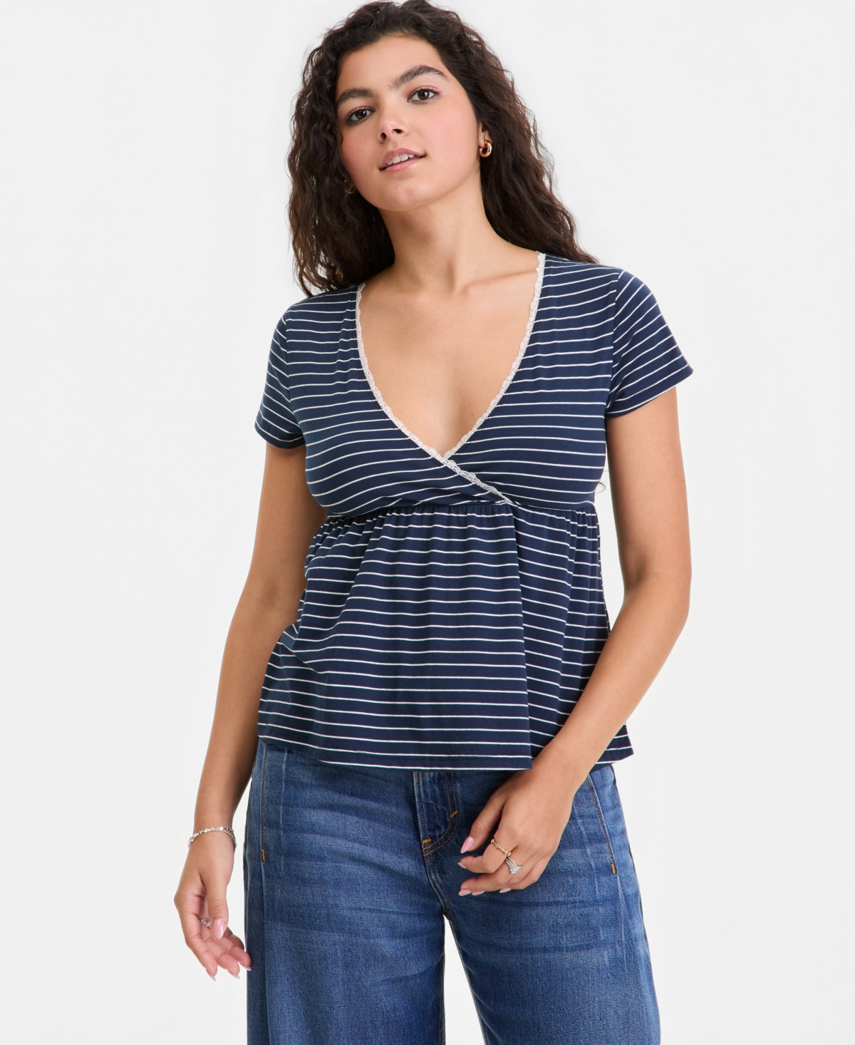 Click here for Hippie Rose Juniors Surplice-Neck Babydoll Top - N... prices
