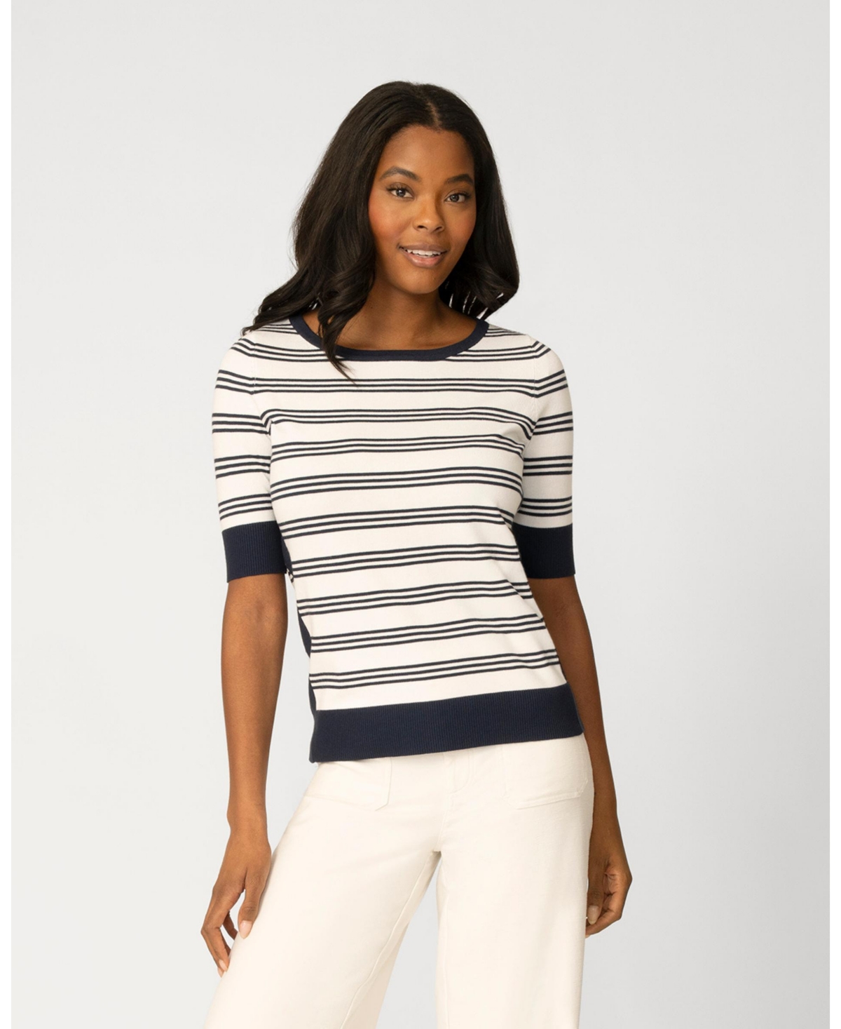 Click here for Cable & Gauge Womens Stripe Boat Neck Sweater - Sn... prices