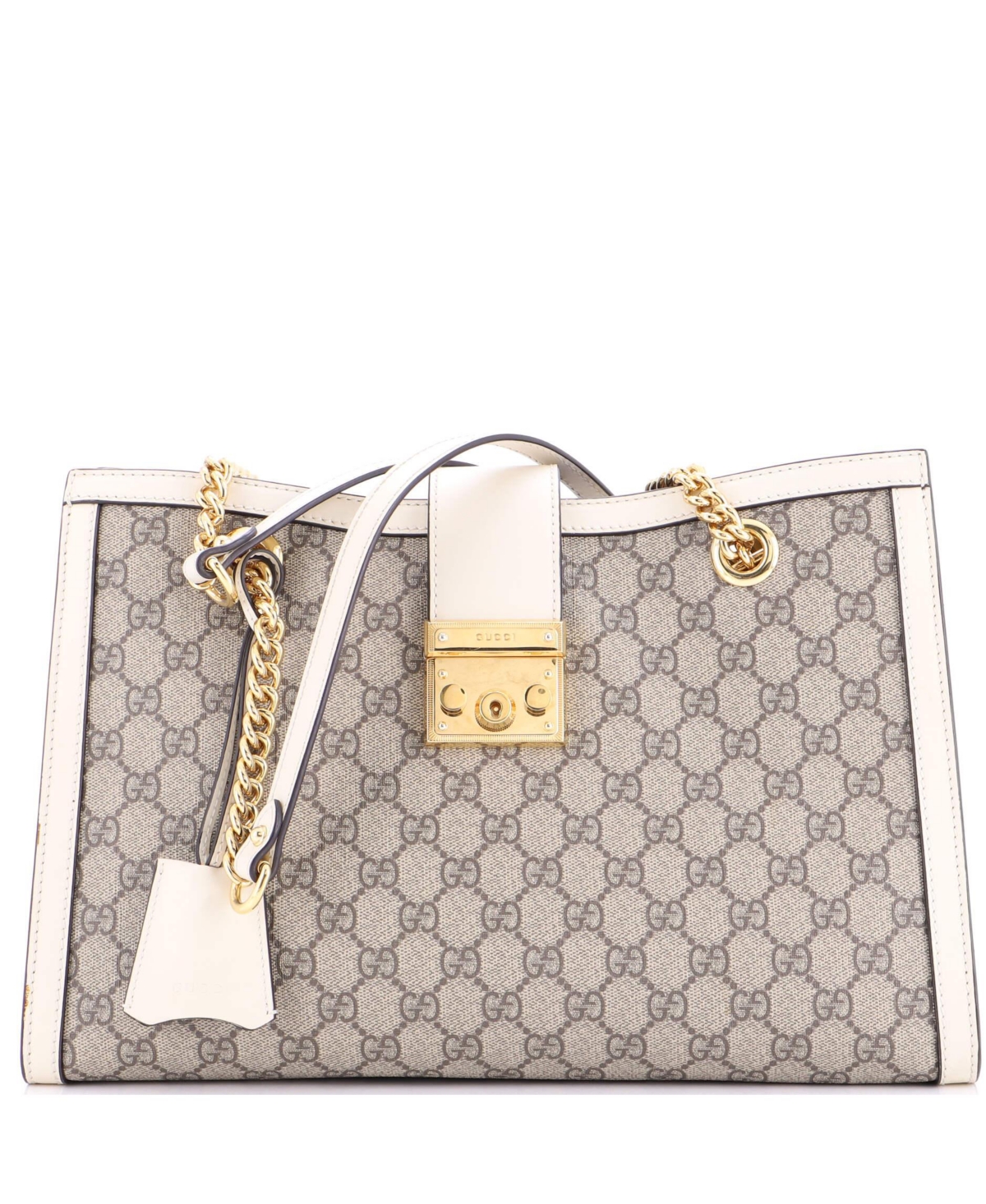 Click here for Pre-Owned Gucci Medium Padlock Chain Tote Gg Coate... prices