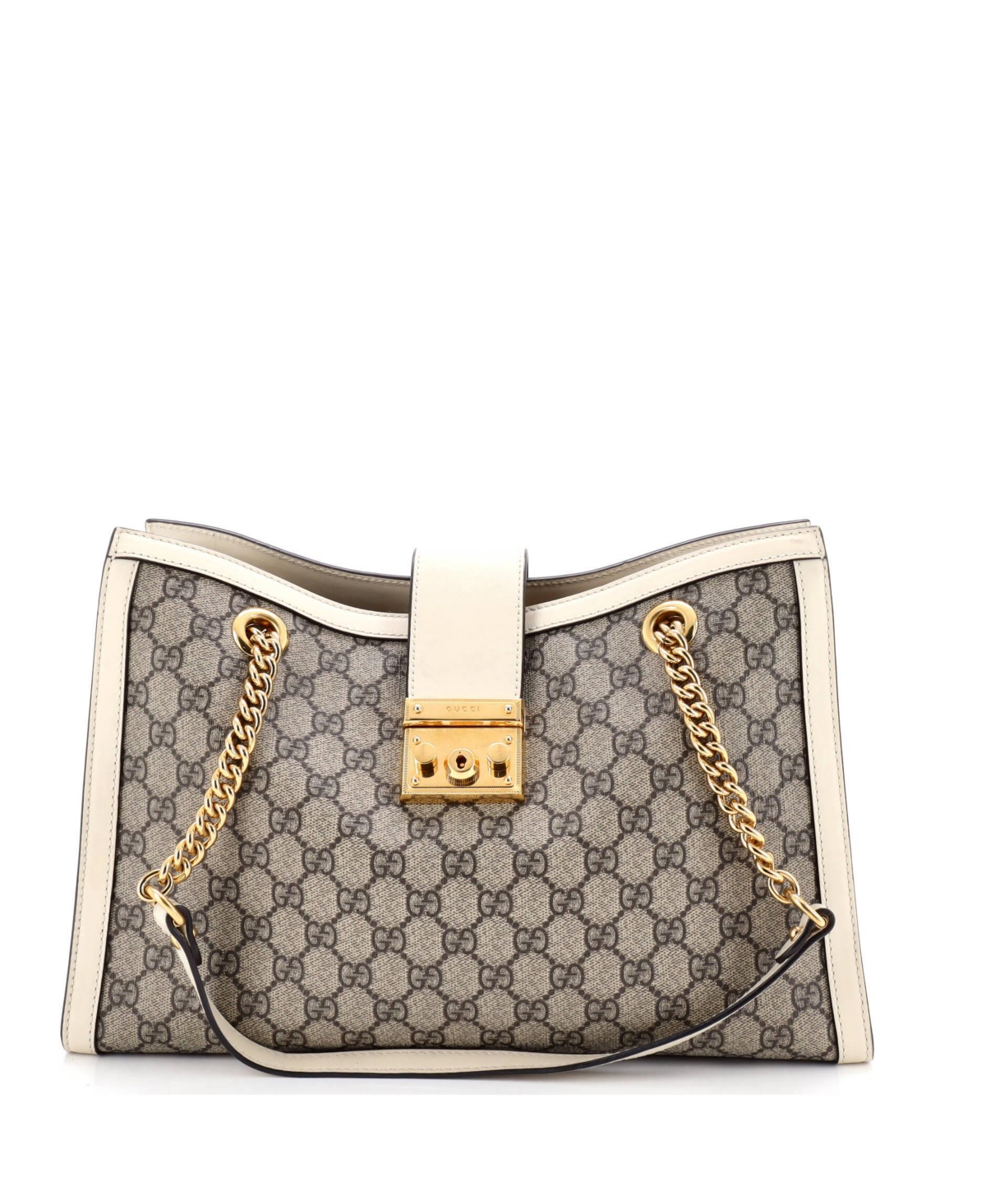 Click here for Pre-Owned Gucci Medium Padlock Chain Tote Gg Coate... prices