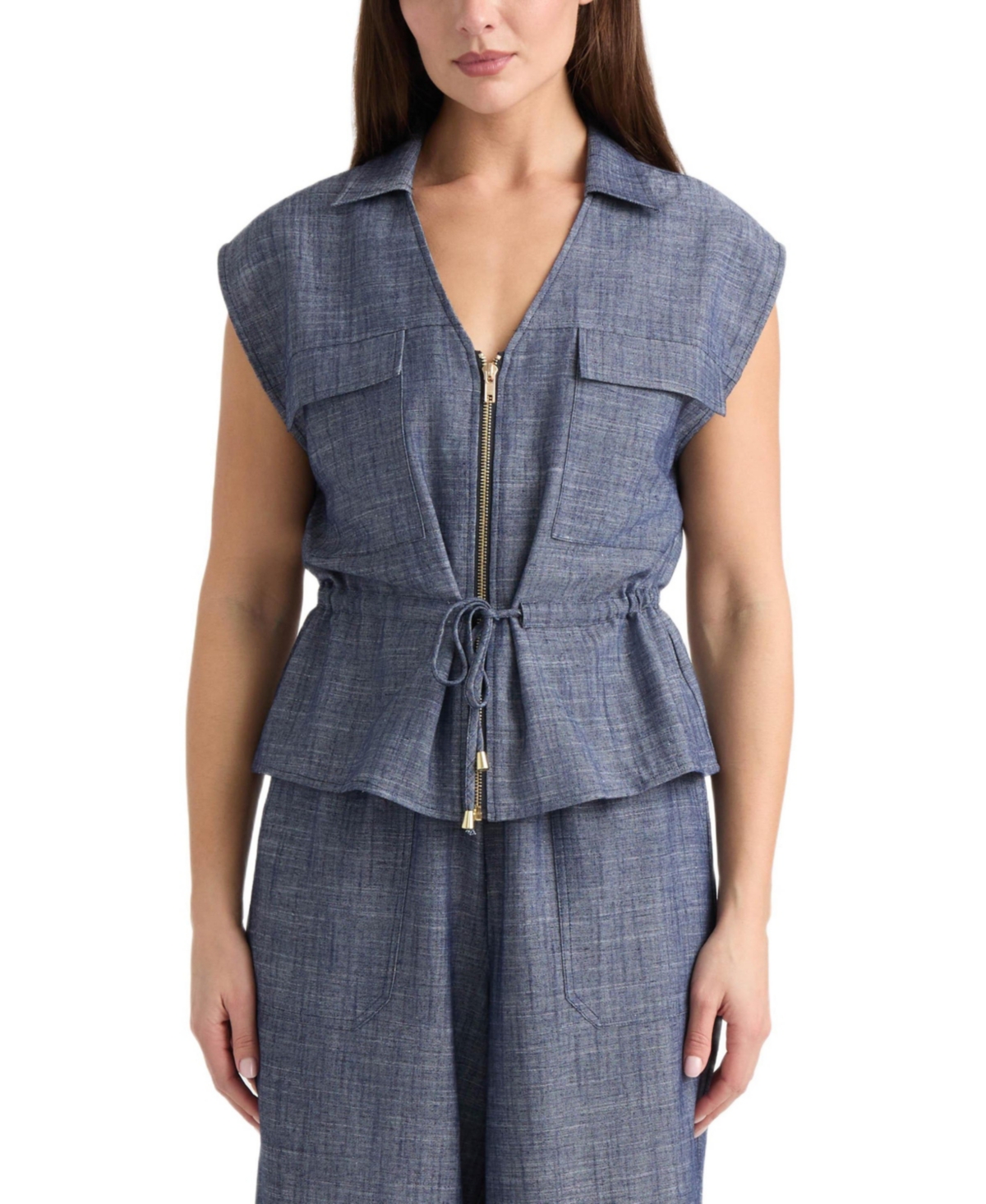 Click here for Ellen Tracy Womens Sleeveless Zip Up Top - Chambra... prices