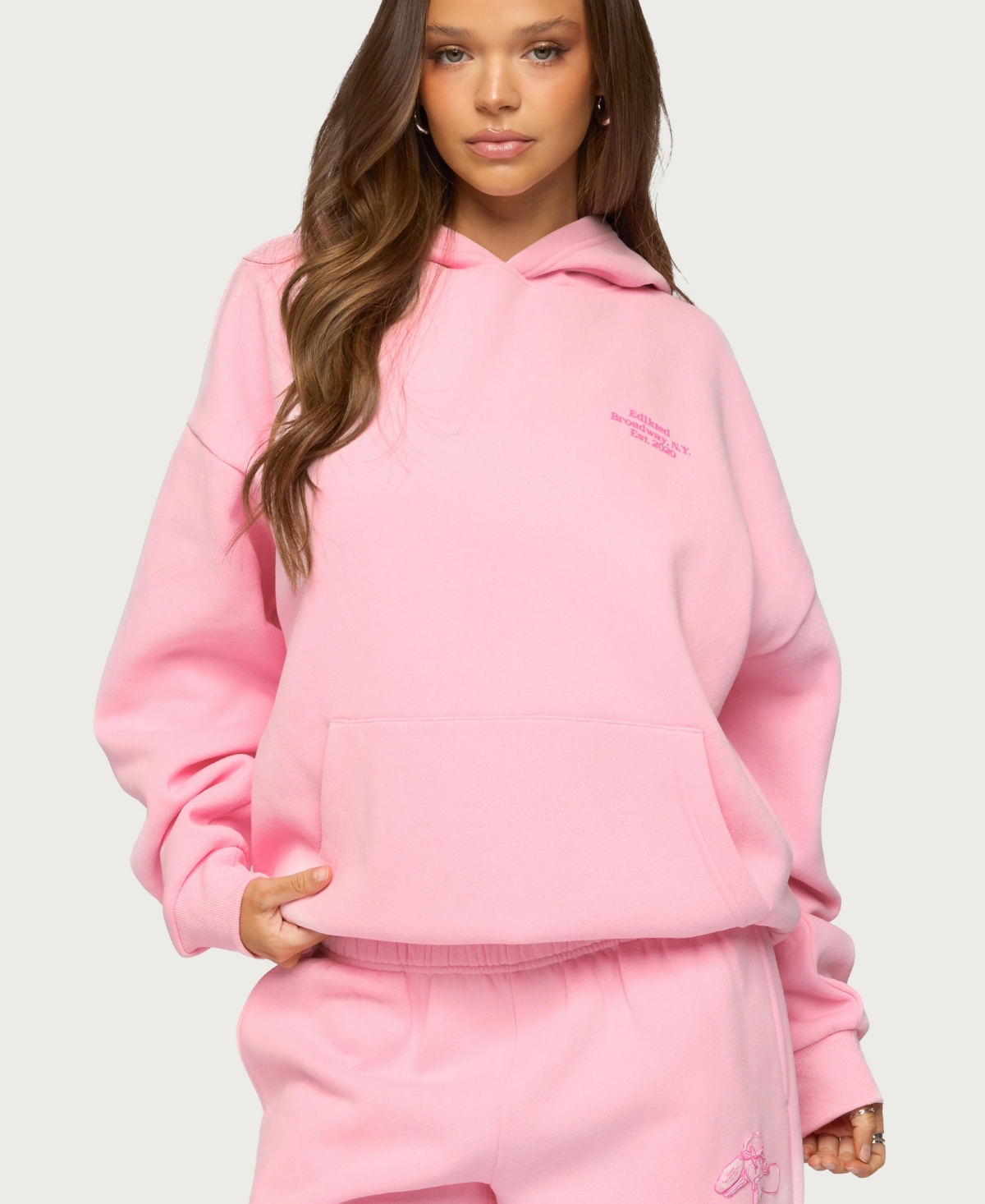 Click here for Edikted Womens Keychain Cutie Hoodie - Pink prices