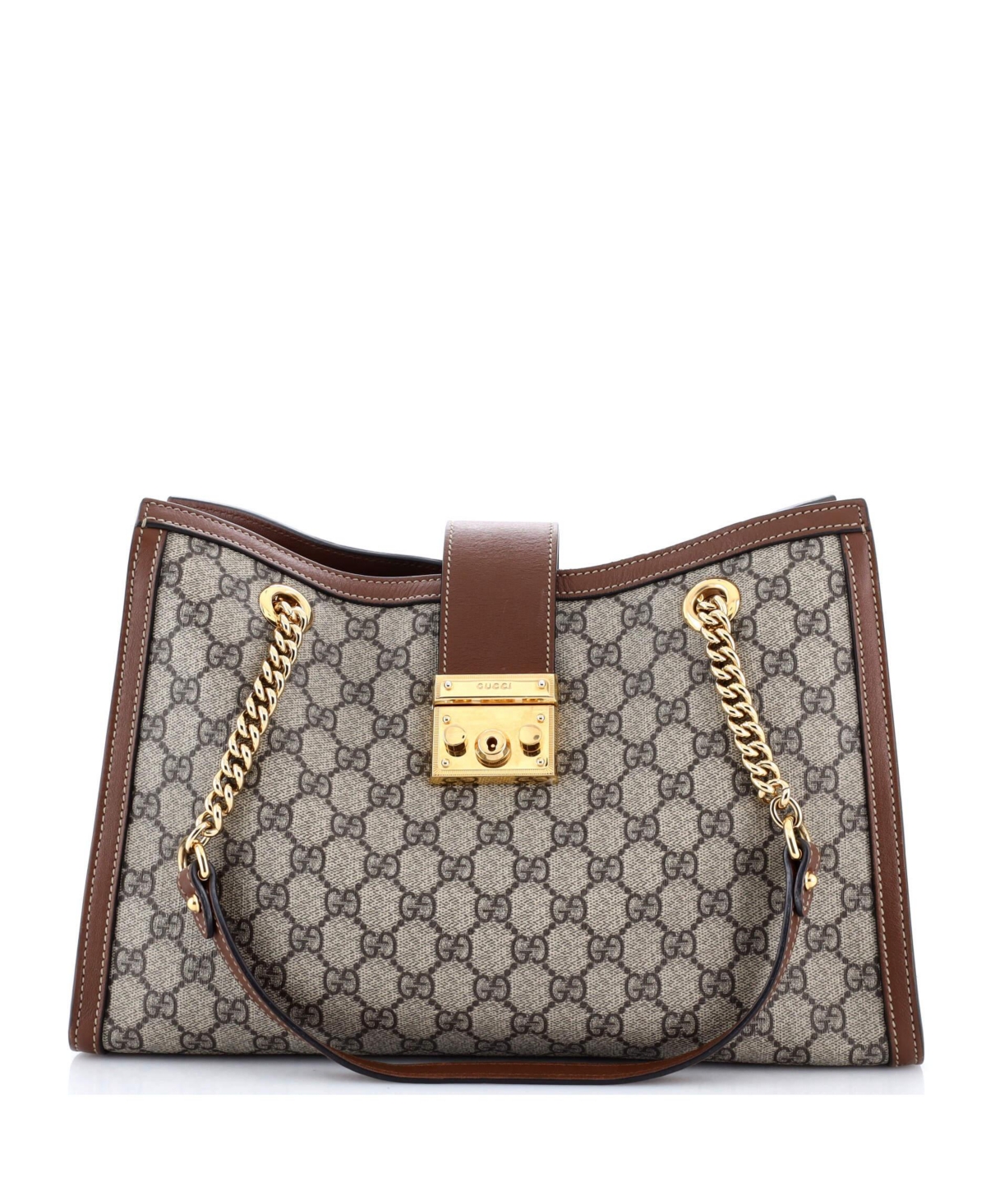 Click here for Pre-Owned Gucci Medium Padlock Chain Tote Gg Coate... prices