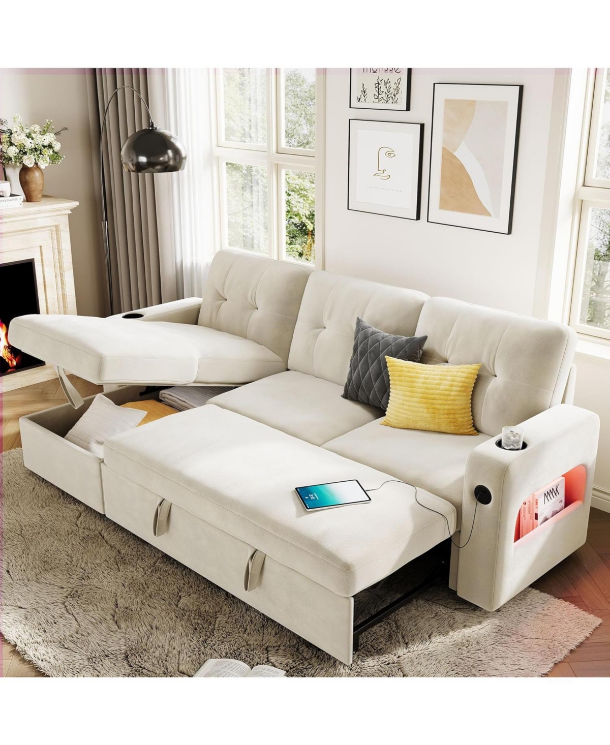 Click here for gaomon 84" Sleeper Sofa Bed  L-Shaped Convert... prices