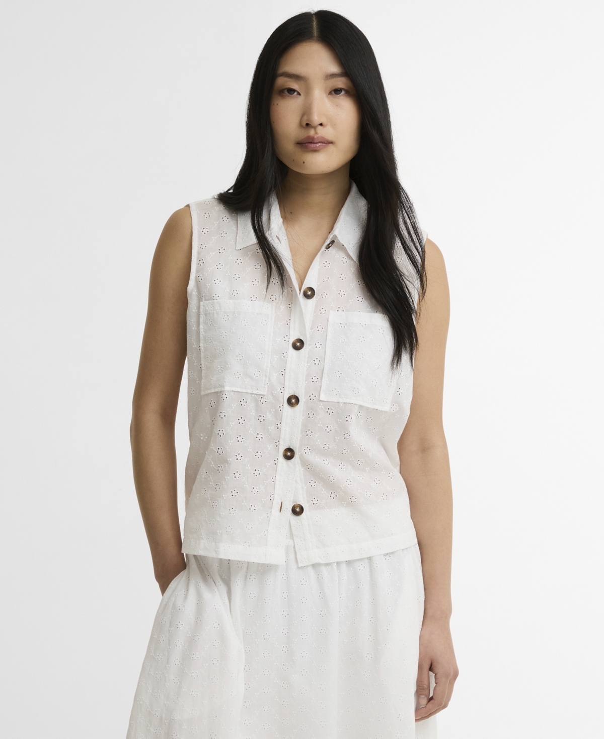 Click here for Barbour Womens Melody Sleeveless Shirt - White prices