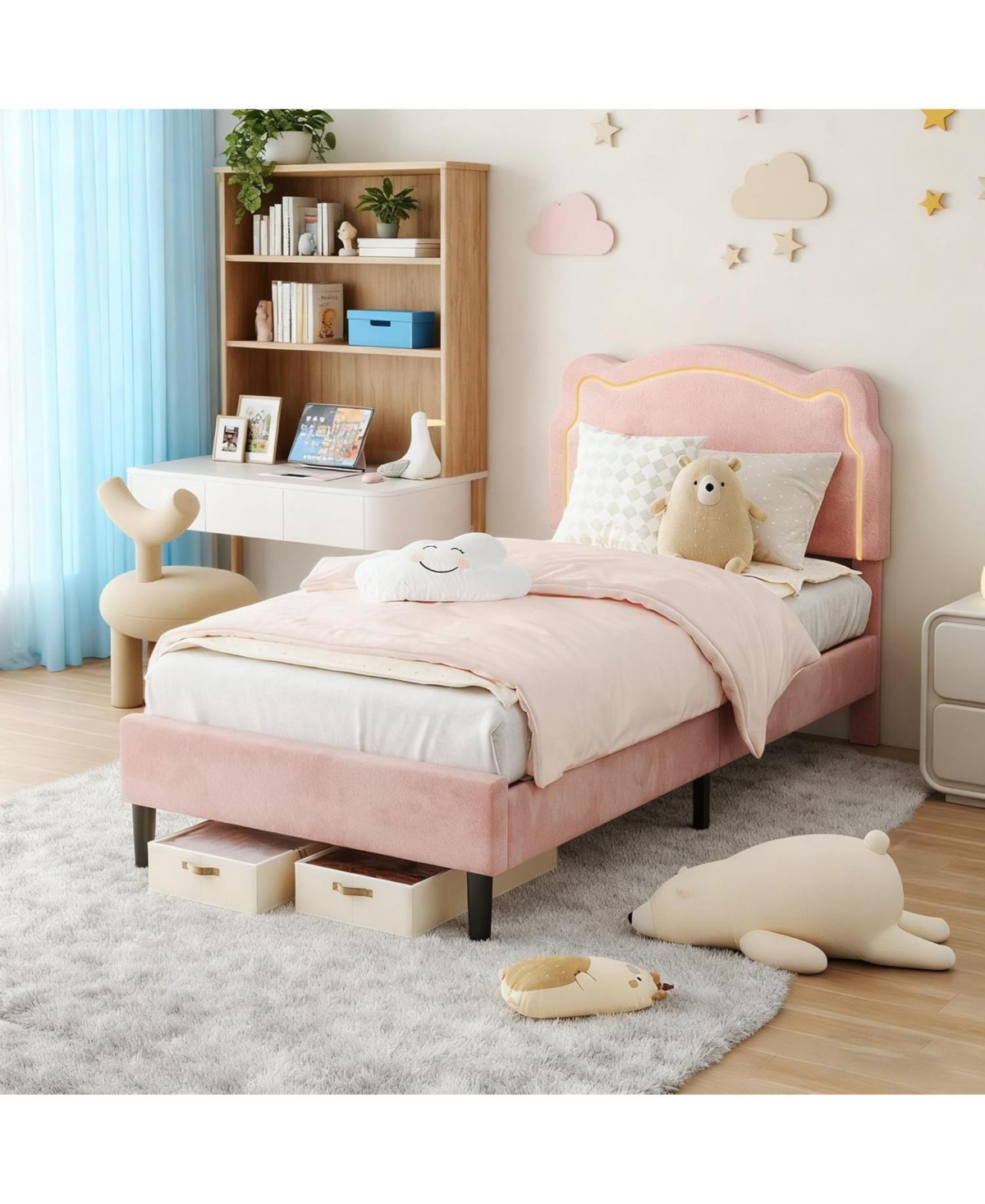 Click here for gaomon Velvet Twin Size Bed with Led Neon Bear Lig... prices