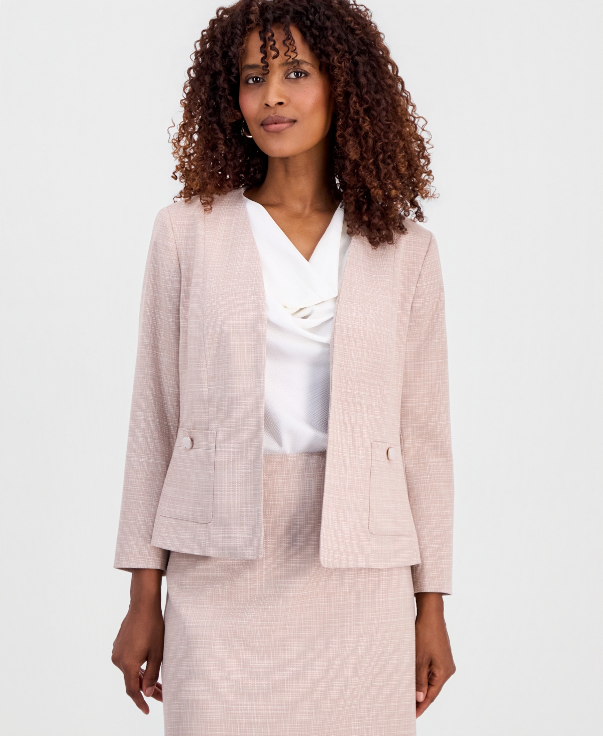 Click here for Kasper Womens Collarless Open-Front Jacket - Tstd... prices