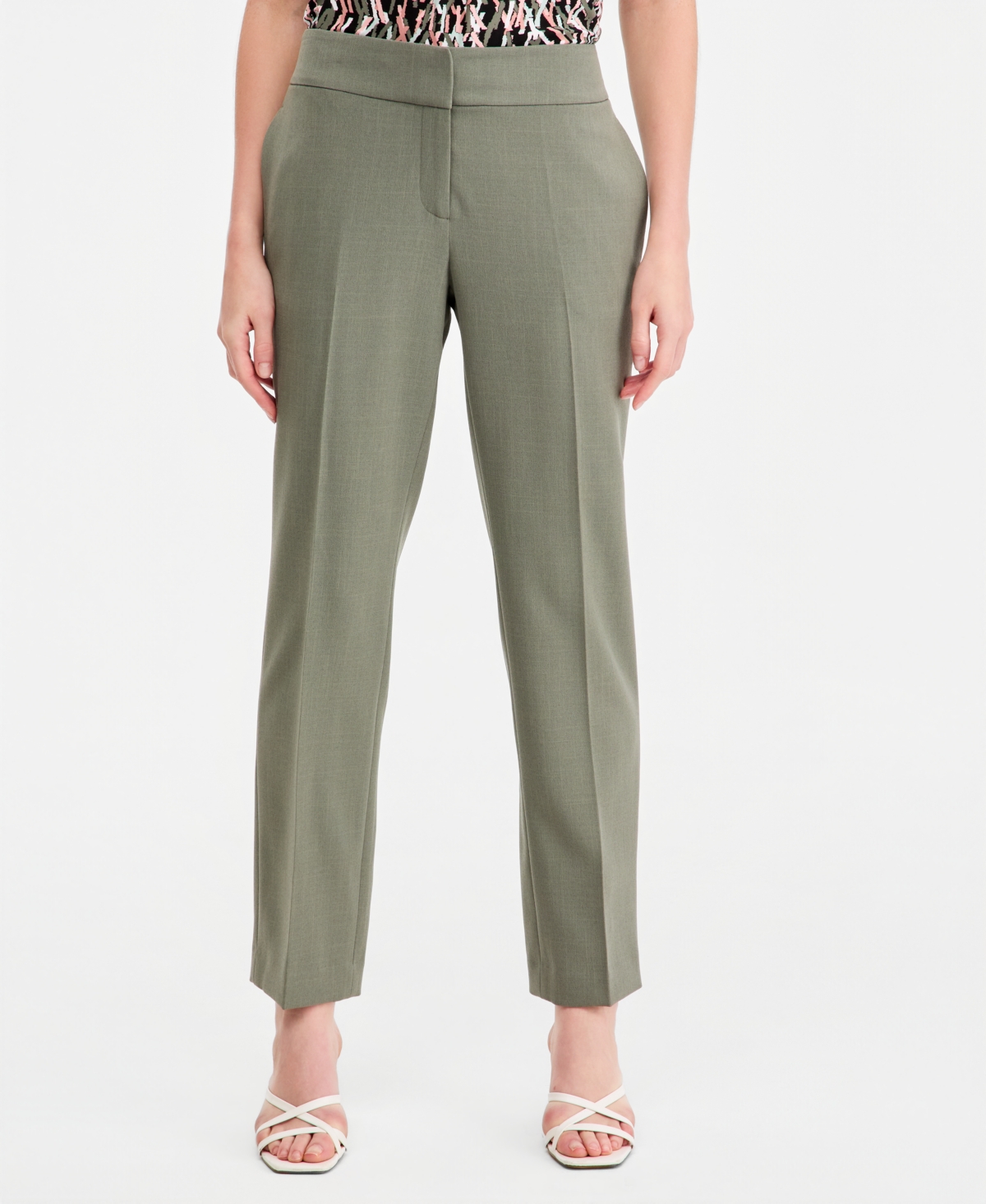 Click here for Kasper Womens Fly-Front Slim Pants - Dark Sea Ston... prices