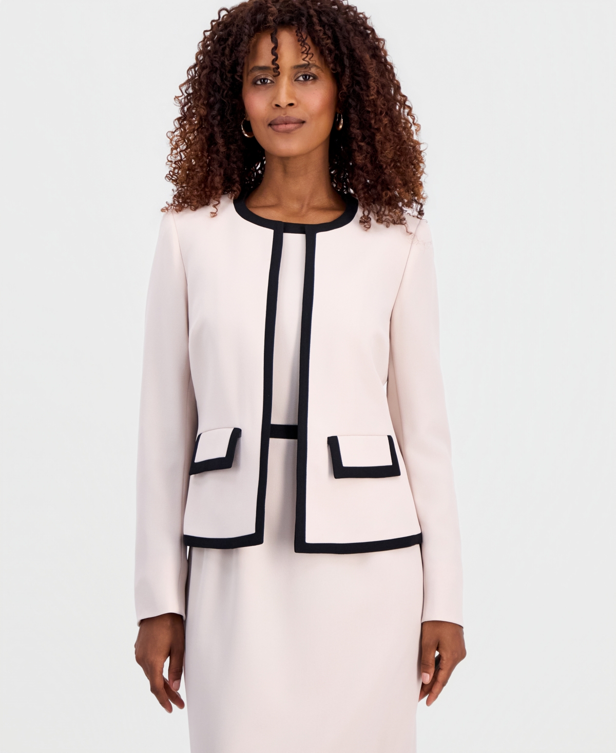 Click here for Kasper Womens Colorblocked Open-Front Jacket - Par... prices