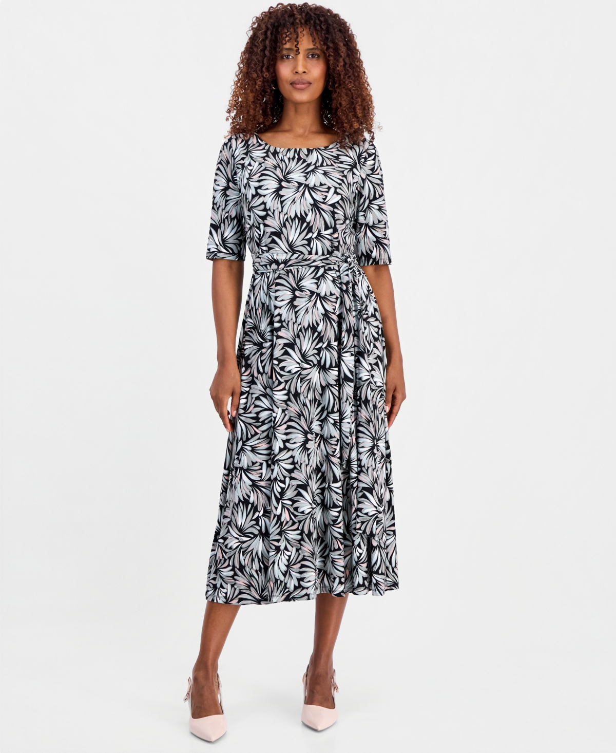 Click here for Kasper Petite Printed Self-Belted Fit & Flare Midi... prices